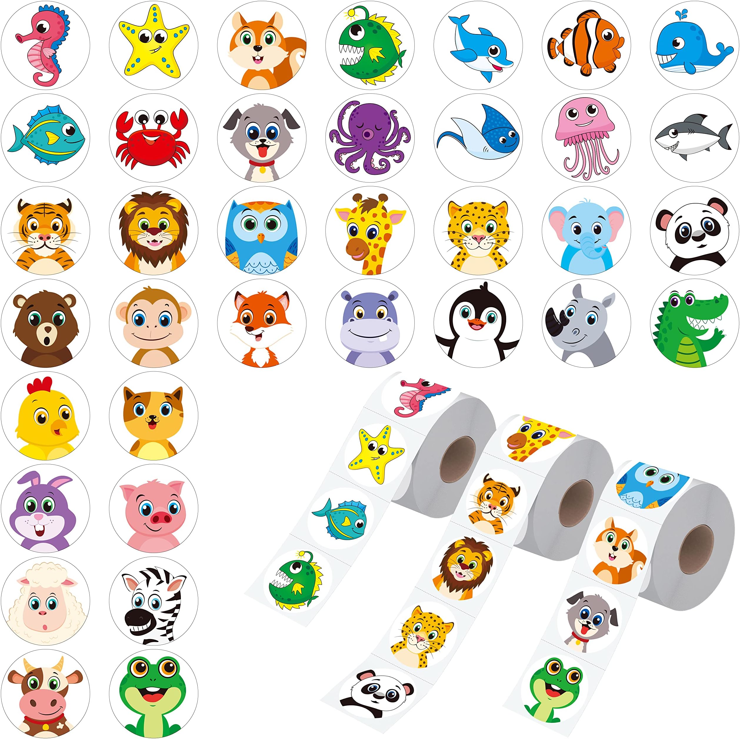 Amazon.com: 625 Pcs Round Animal Stickers 25 Designs Cute Animals ...