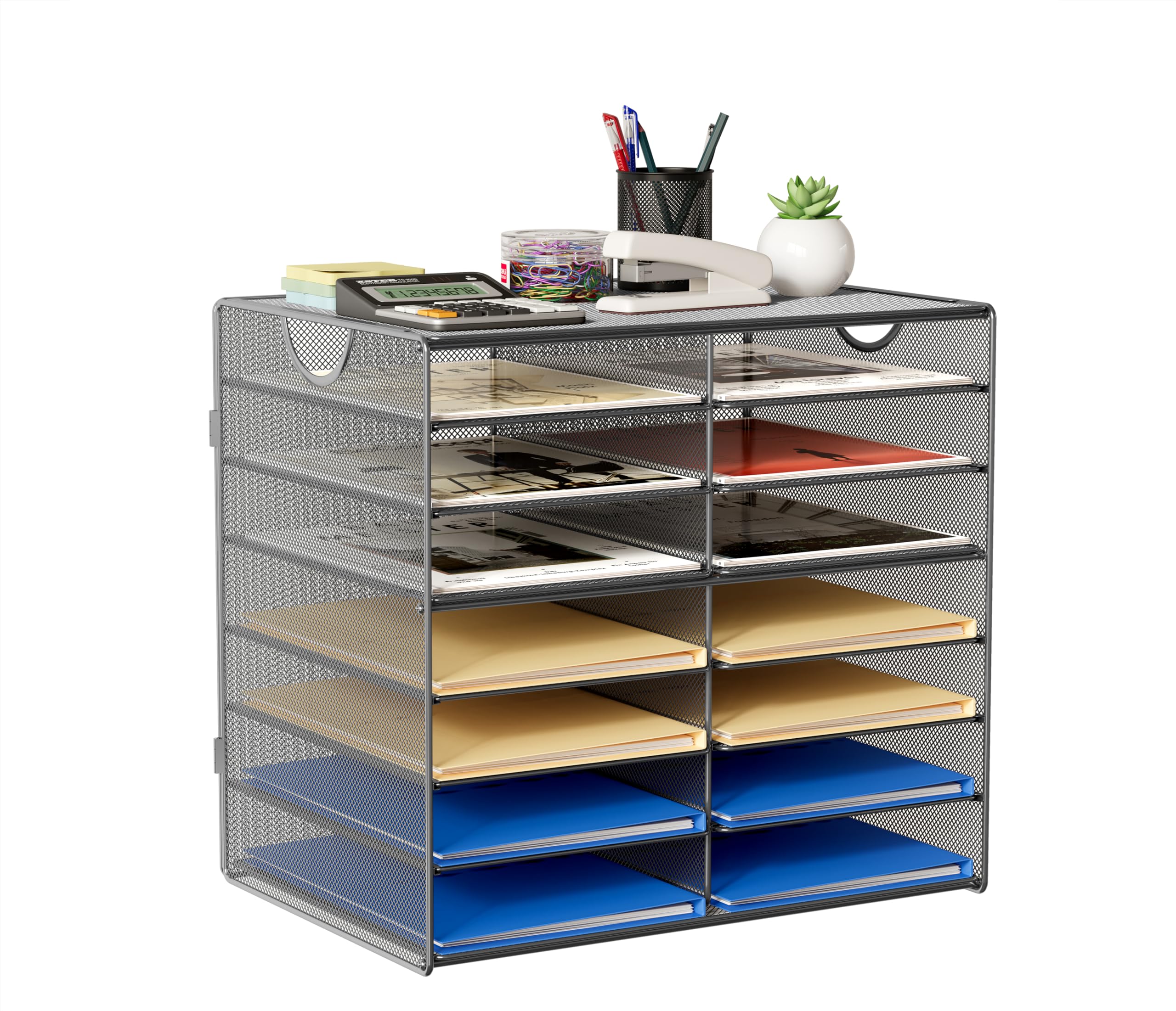 Amazon.com: EasyPAG Mesh Desk Filer Organizer Tray 14 Slot Office Desk ...