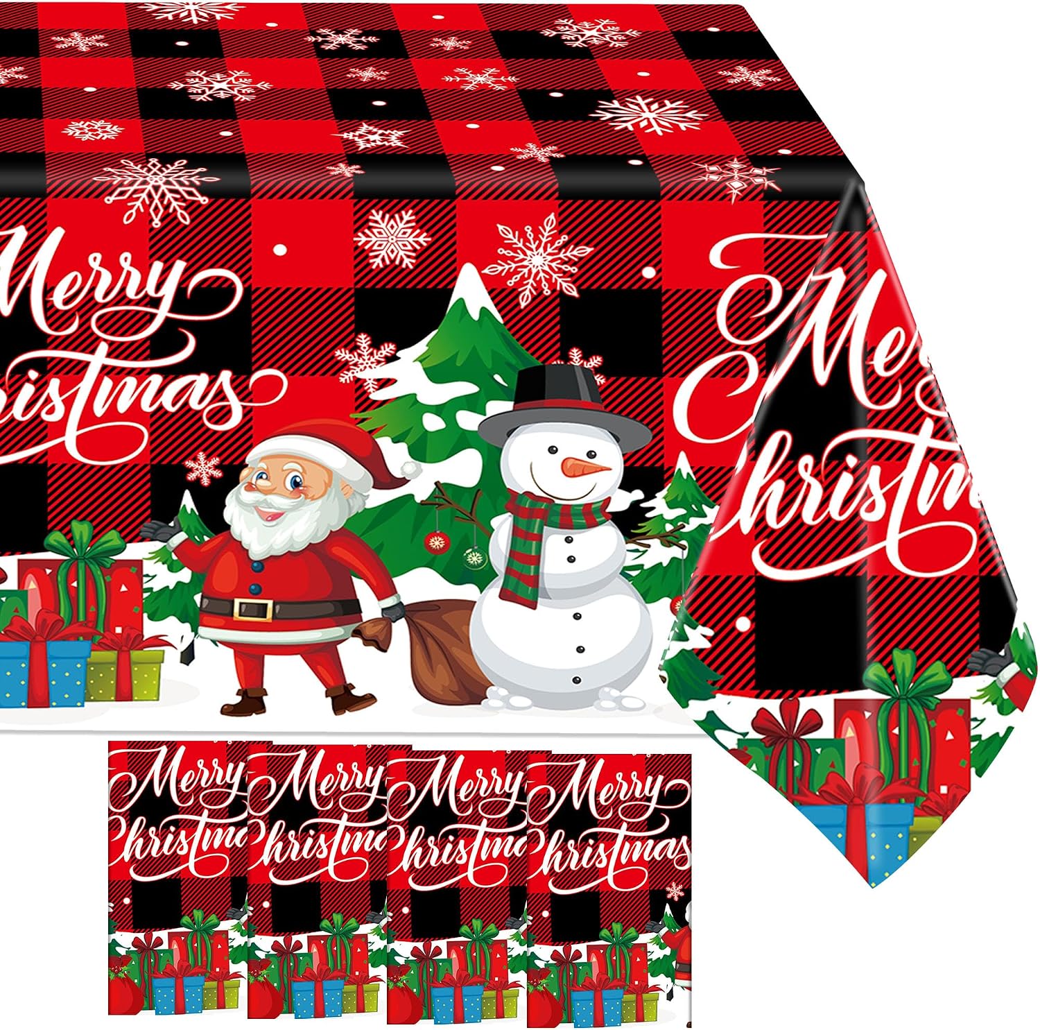 Amazon.com: 4 Pcs Christmas Plastic Tablecloths Winter Snowman ...