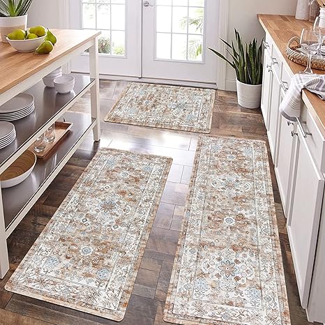 Amazon.com: Pauwer Boho Kitchen Rugs Sets of 3 Non Slip Rubber Kitchen ...