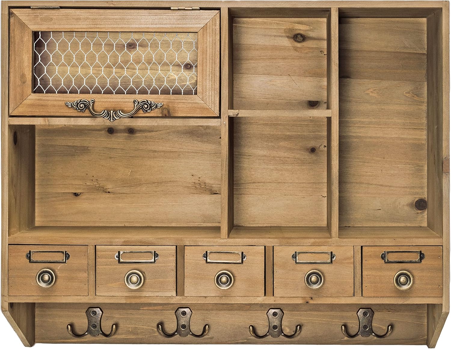 Rustic Wood Cubby Storage Organizer and Coat Hanger Shelf for Wall ...