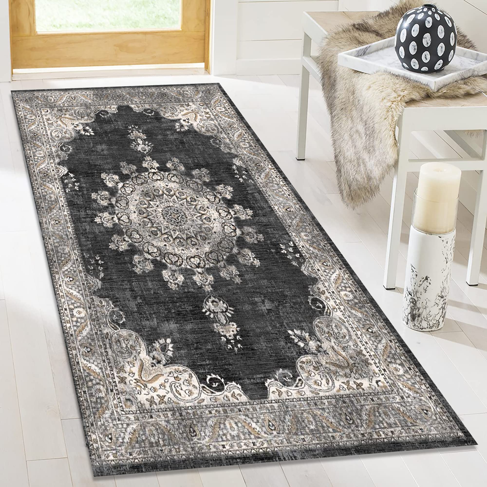 RAY SILVER Area Rug - Entryway Washable Rug Fits in Hallways, Bedrooms ...