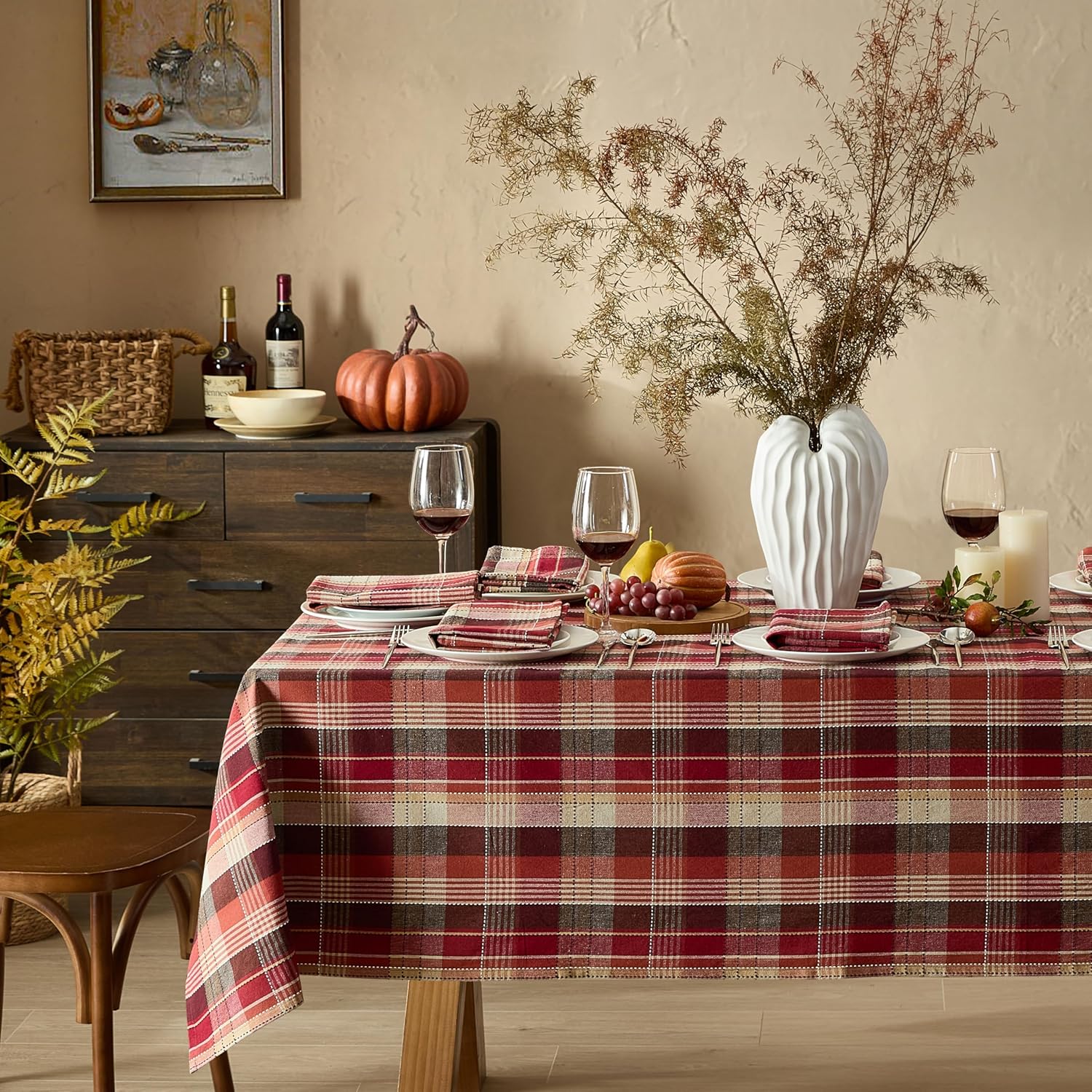 Amazon.com: Home Bargains Plus Chambord Red Plaid Fabric Tablecloth, 52 ...