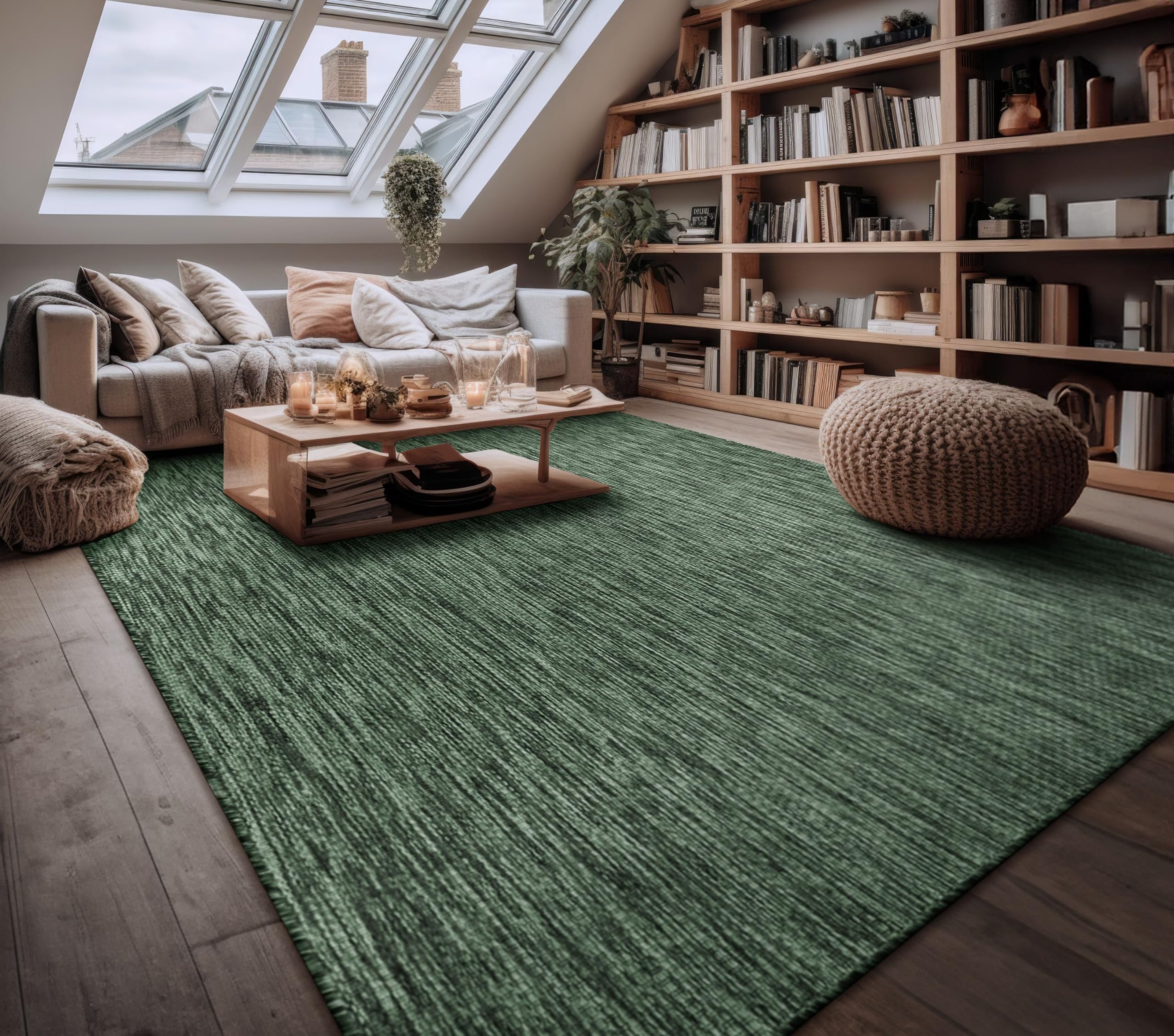 Luxury Thick Stripe Green Grey Shaggy Living Room Area Rug Hygge Super ...