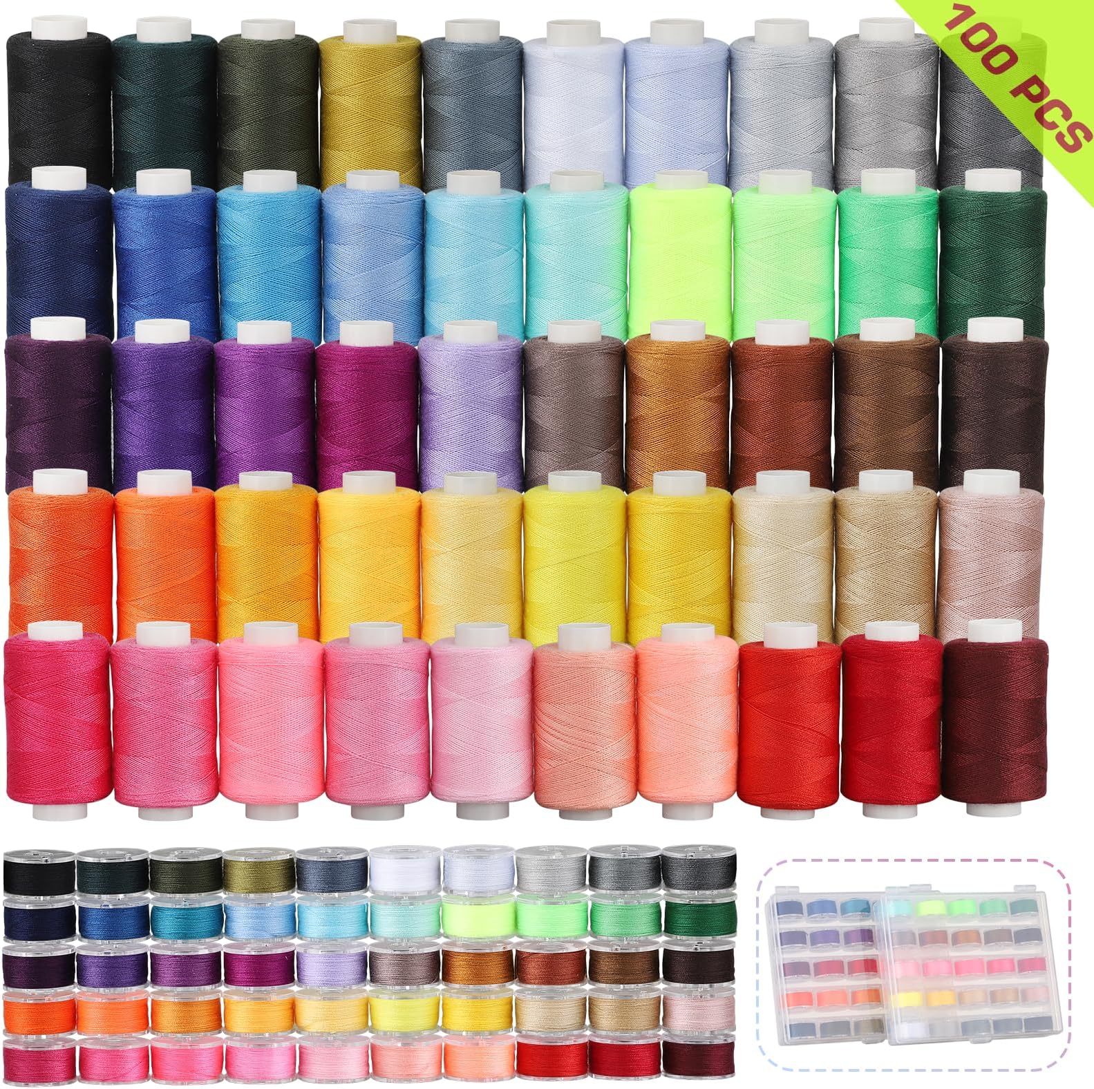 Amazon.com: 50PCS Sewing Thread Kit, 25 Colors, Each 400 Yards per ...