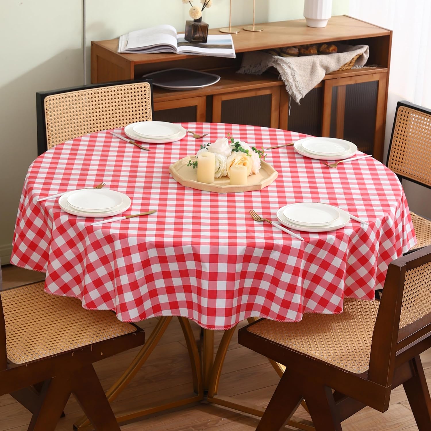 Amazon.com: Round Vinyl Tablecloth with Flannel Backing Waterproof Oil ...