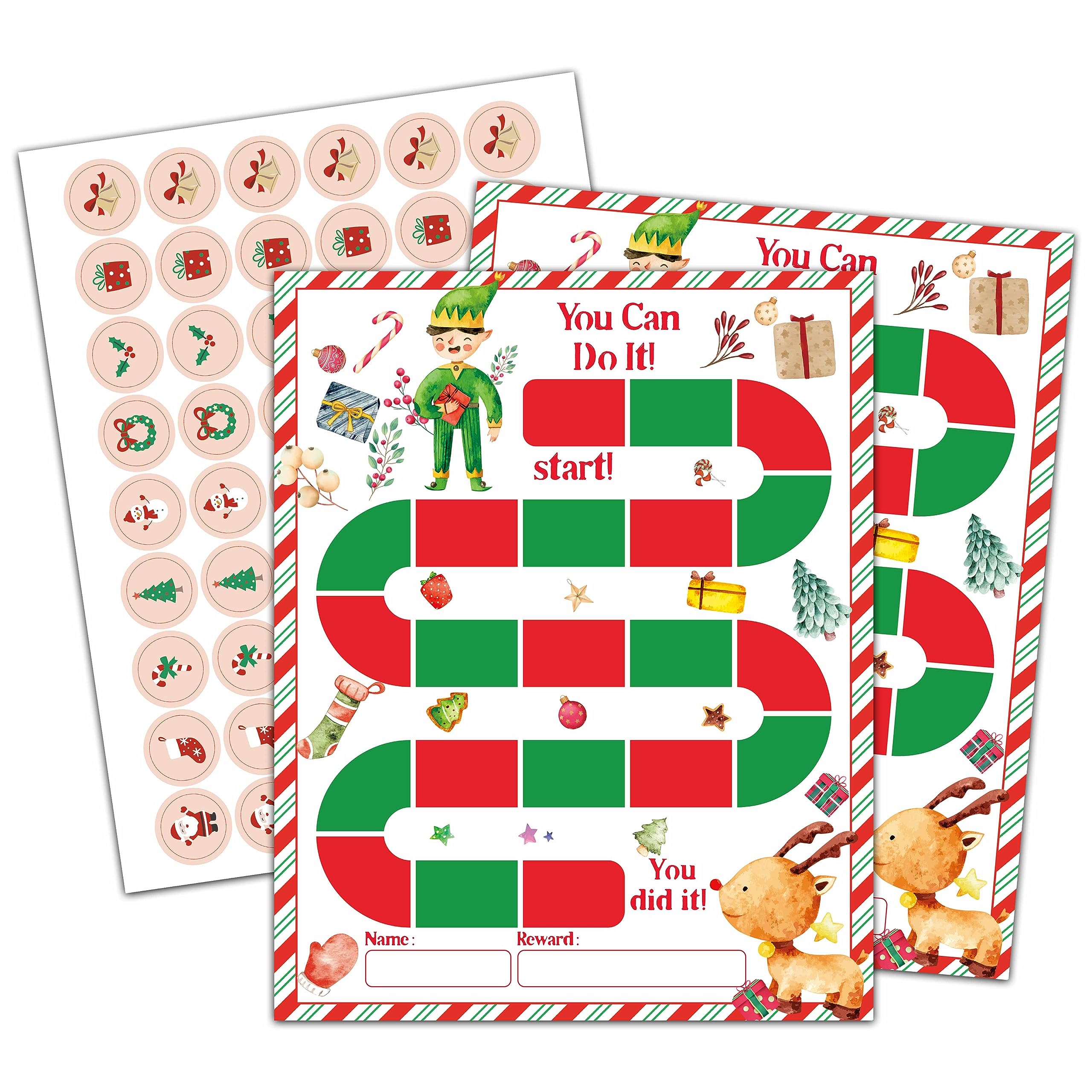 Amazon.com : 10 Reward Chart with 216 Stickers, Winter Christmas Elf ...