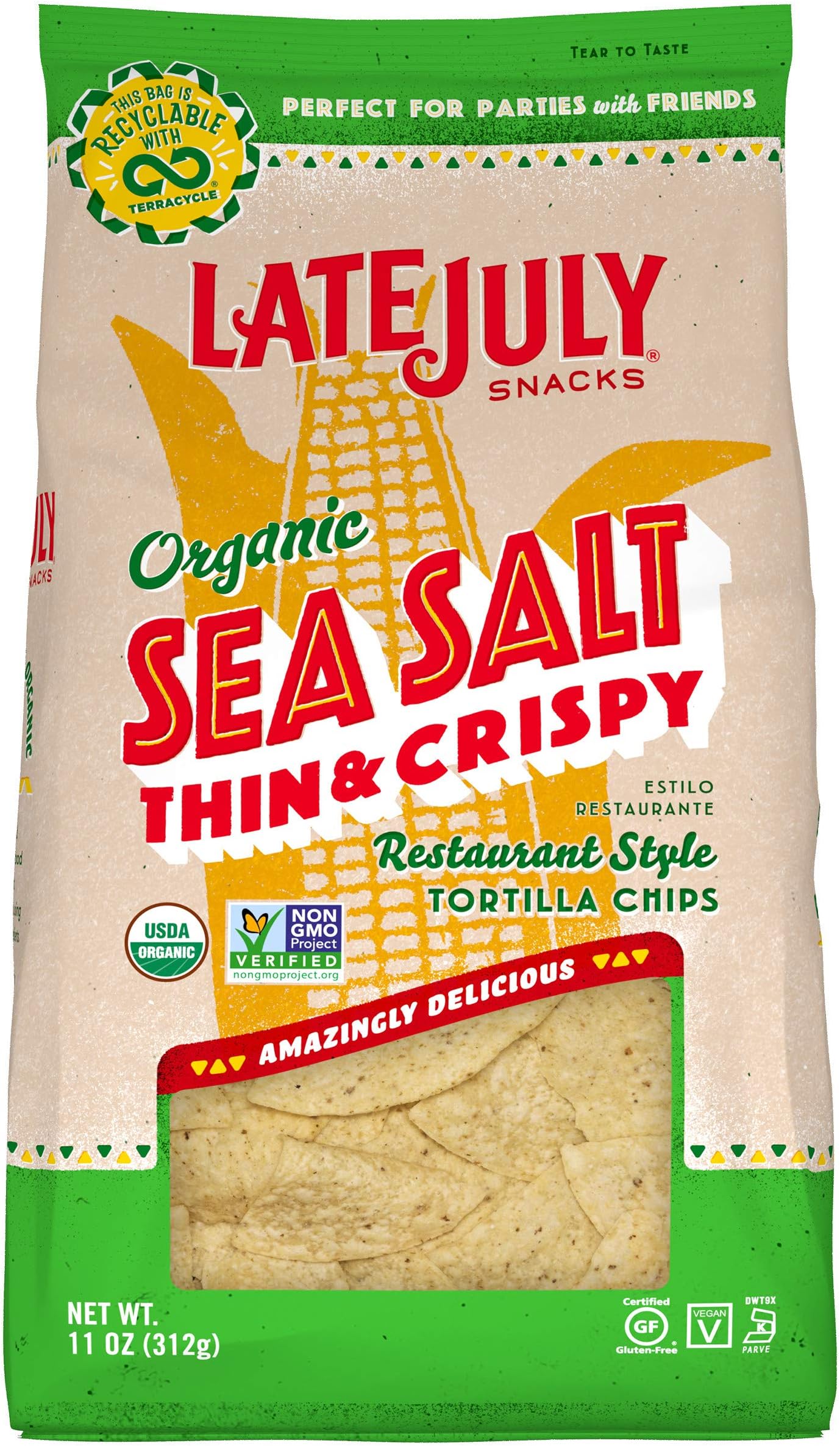 Amazon.com: Late July Snacks Multigrain Organic Tortilla Chips with Sea ...