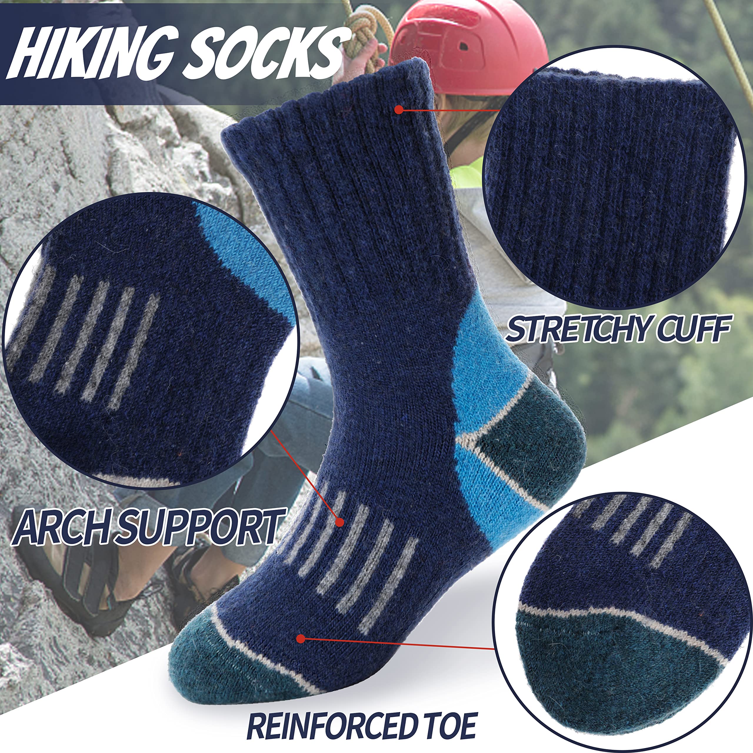 Snapklik.com : EBMORE Kids Merino Wool Hiking Socks Boys Toddlers ...
