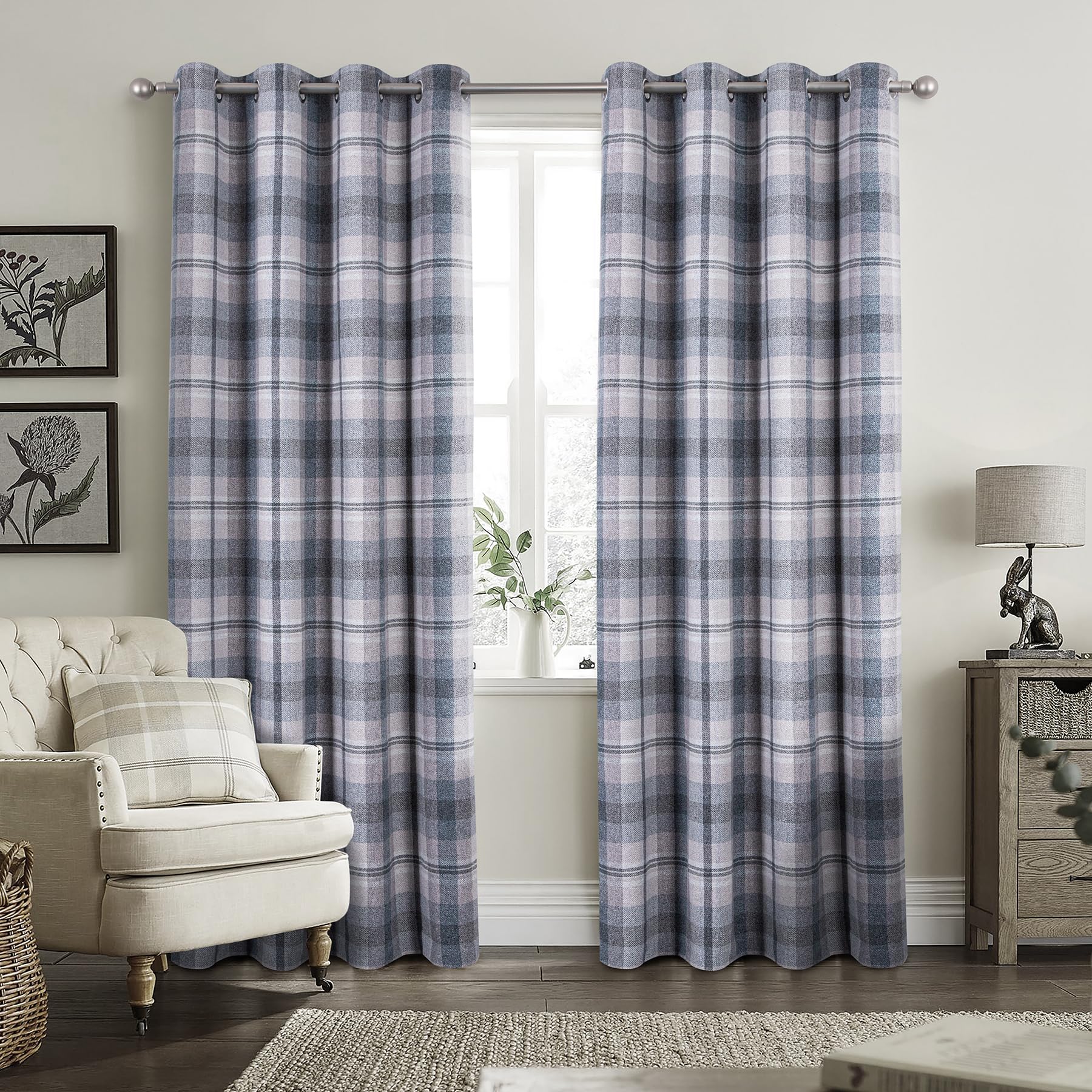 Amazon.com: always4u Woolen Look Check Curtains 100% Blackout Highland ...