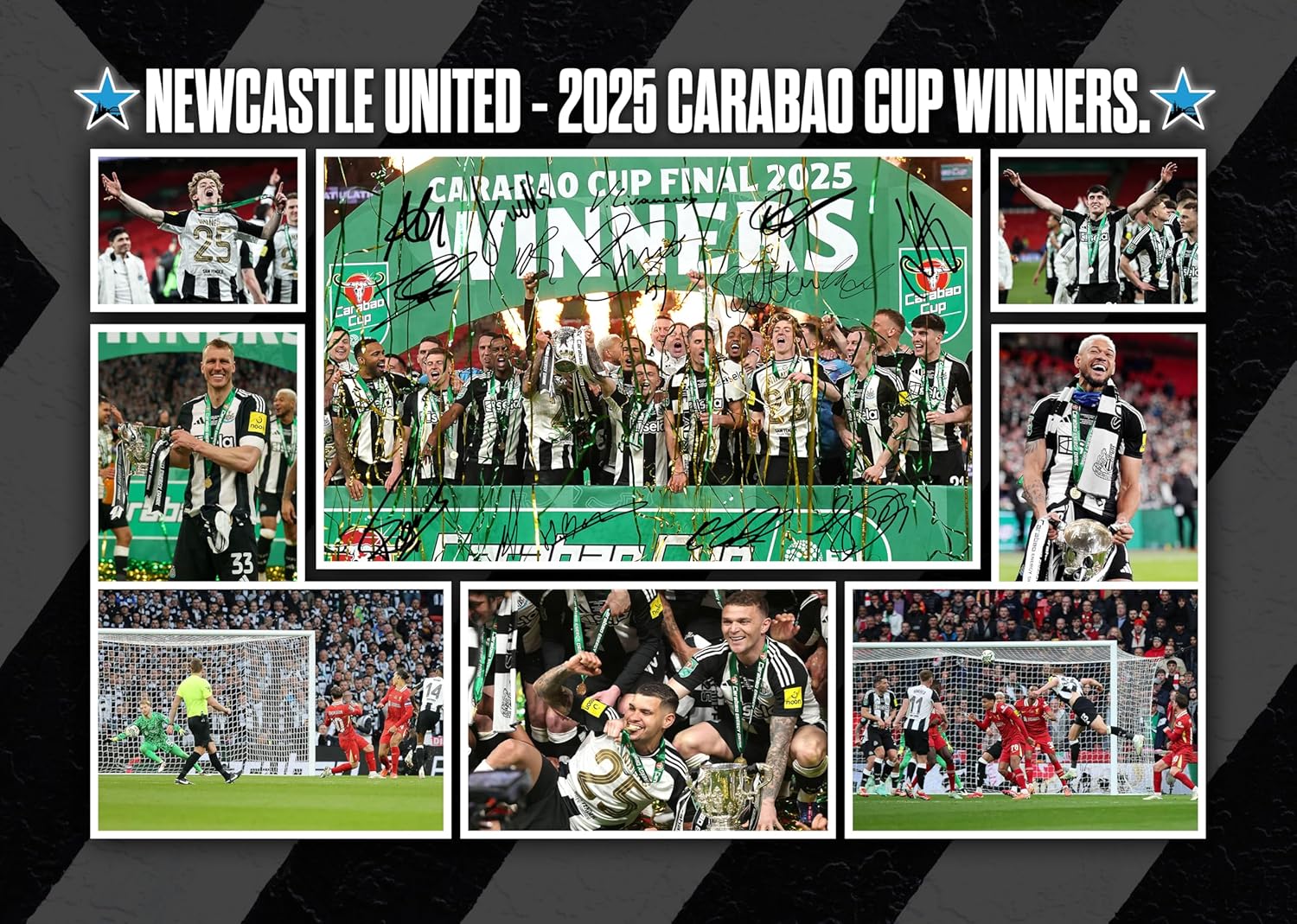 RJR PRINTS 2025 Carabao Cup Winners, Football Players Multi Signed Pre ...