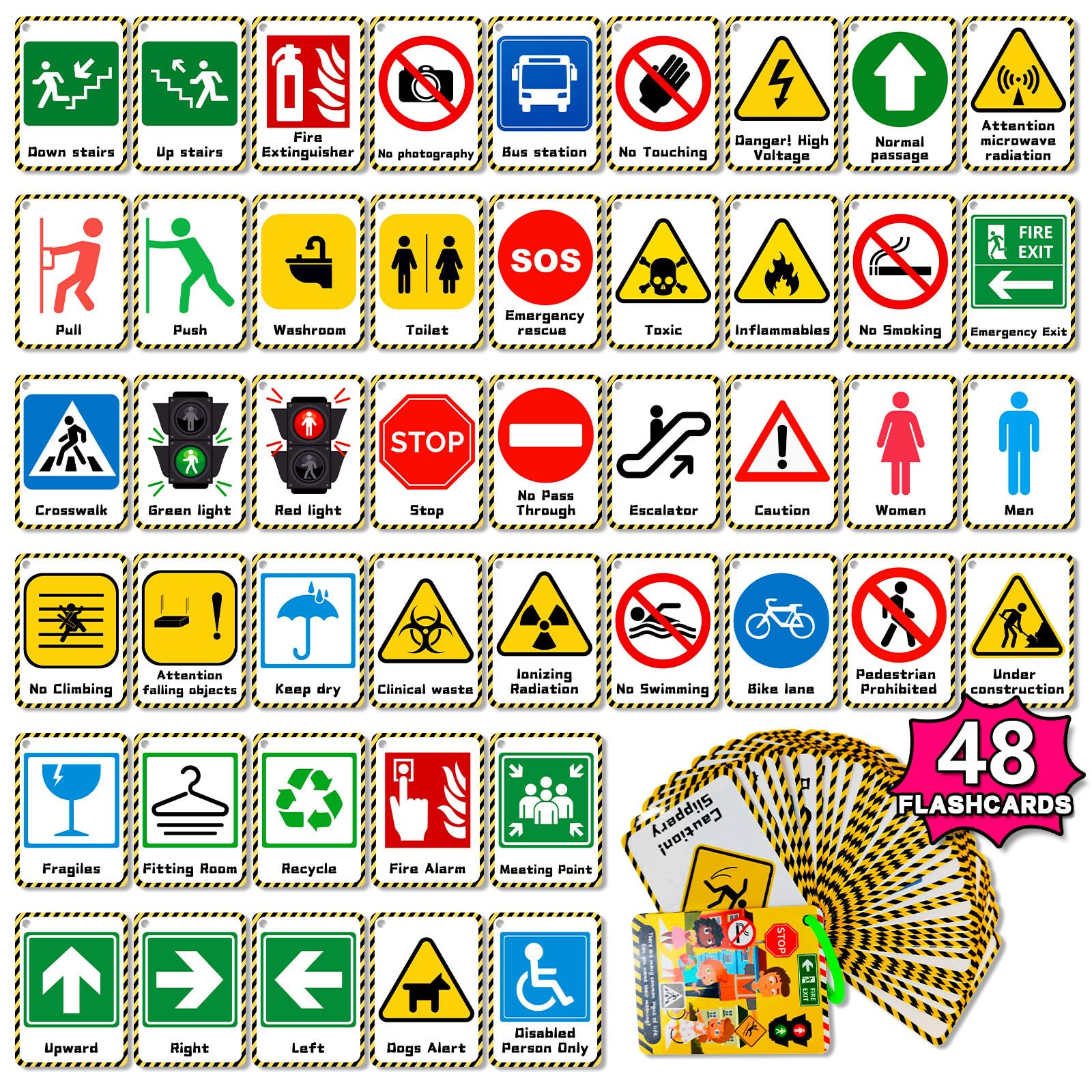 Amazon.com: Traffic Road Signals Sign Flashcards - 48PCS Behavior ...