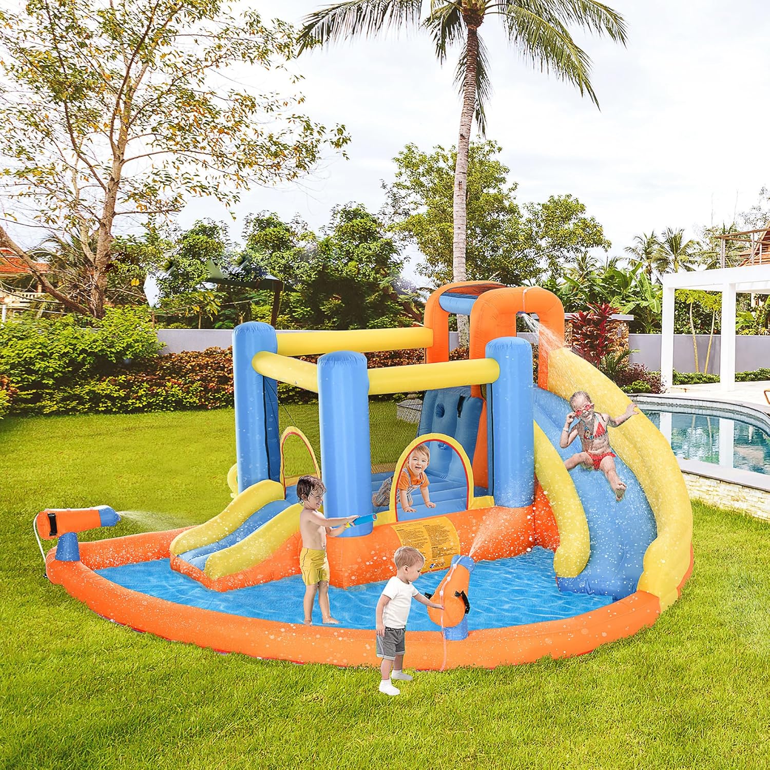 Amazon.com: Entcook 5-in-1 Kids Inflatable Bounce House with Water Pool ...