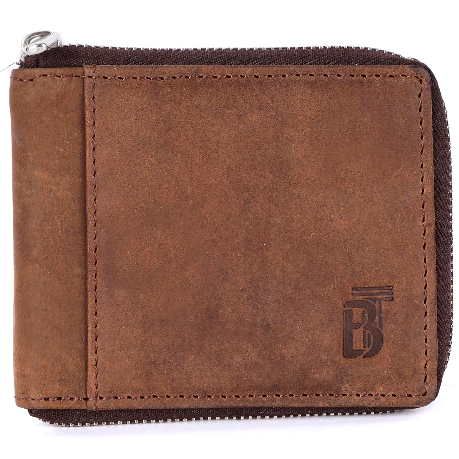Buy Breaking Threads Genuine Leather Zipper Wallet for Men Coffee Brown ...