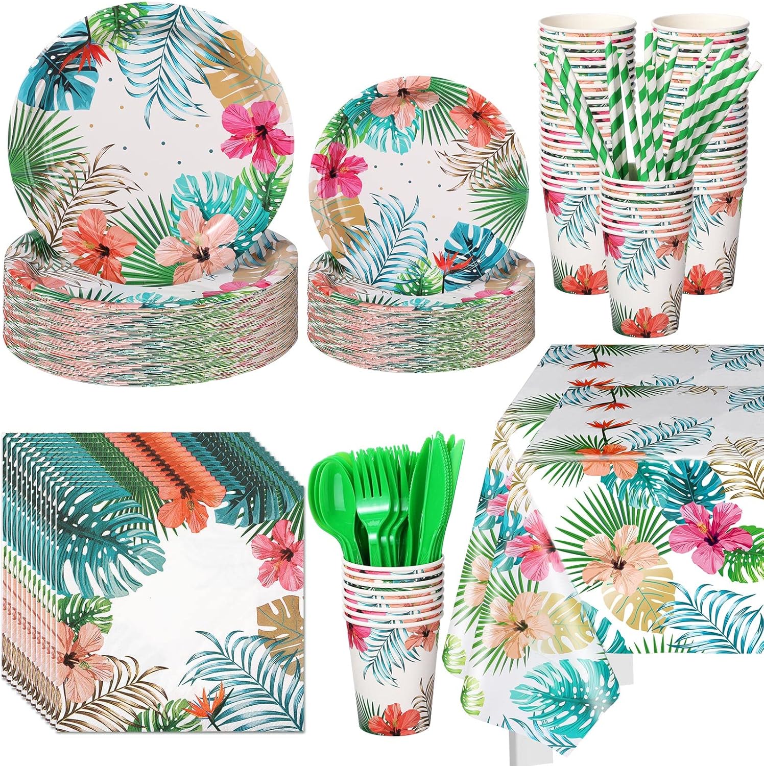 Amazon.com: Mumufy 194 Pcs Hawaiian Luau Party Decorations Supplies Set ...