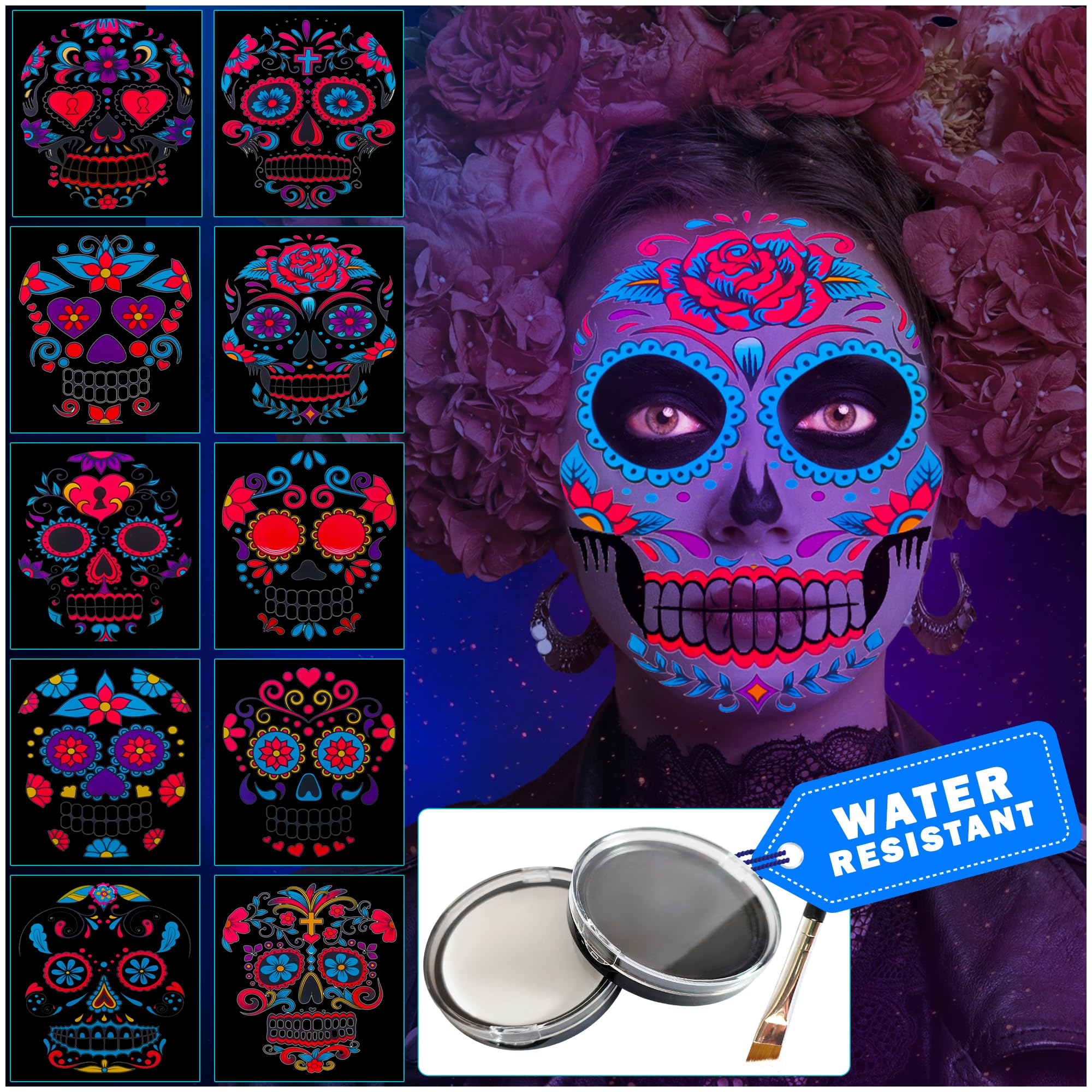 Amazon.com: Jim&Gloria Sugar Skull Face Paint Day of the Dead Mask ...