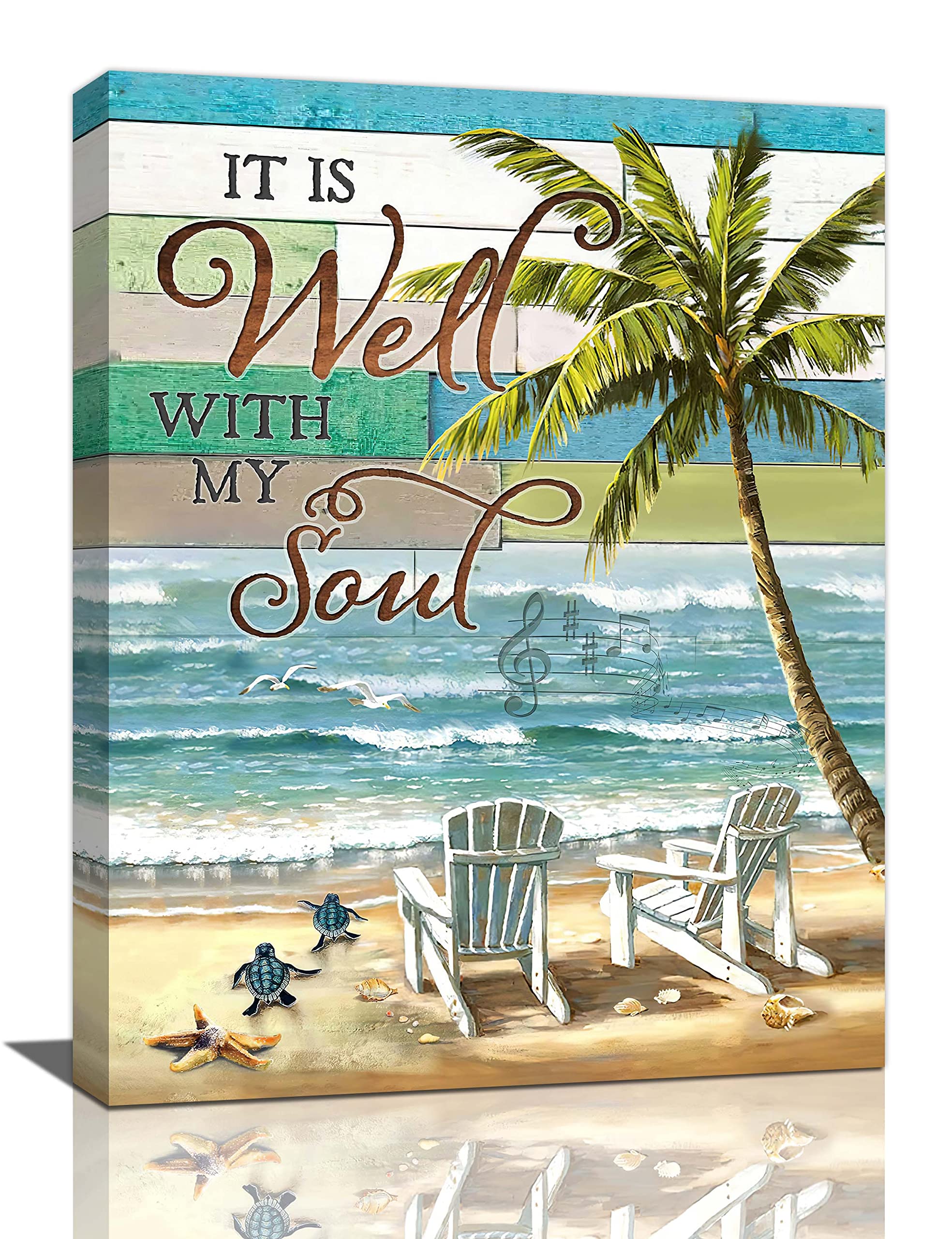 Amazon.com: Sea Turtle Palm Tree Bathroom Wall Art Beach Coastal ...