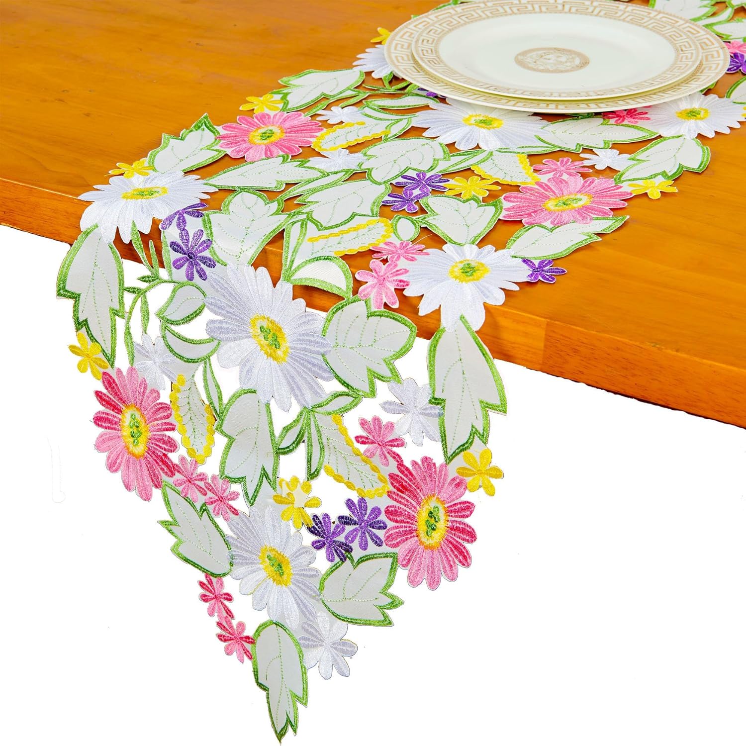 Amazon.com: AMARED Spring Daisy Table Runners Embroidered Flowery ...