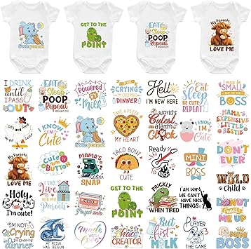 Fun Baby Iron on Transfers, 36 PCS Onesie Decorating Kit Baby Shower ...
