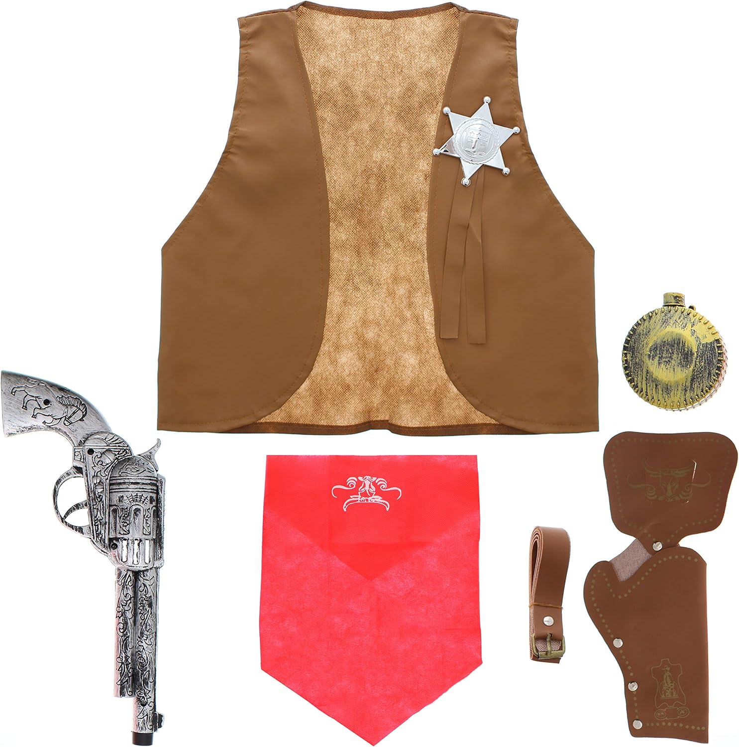 Zac's Alter Ego Fancy Dress Cowboy Kit - Vest with Sheriff Badge, Flask ...