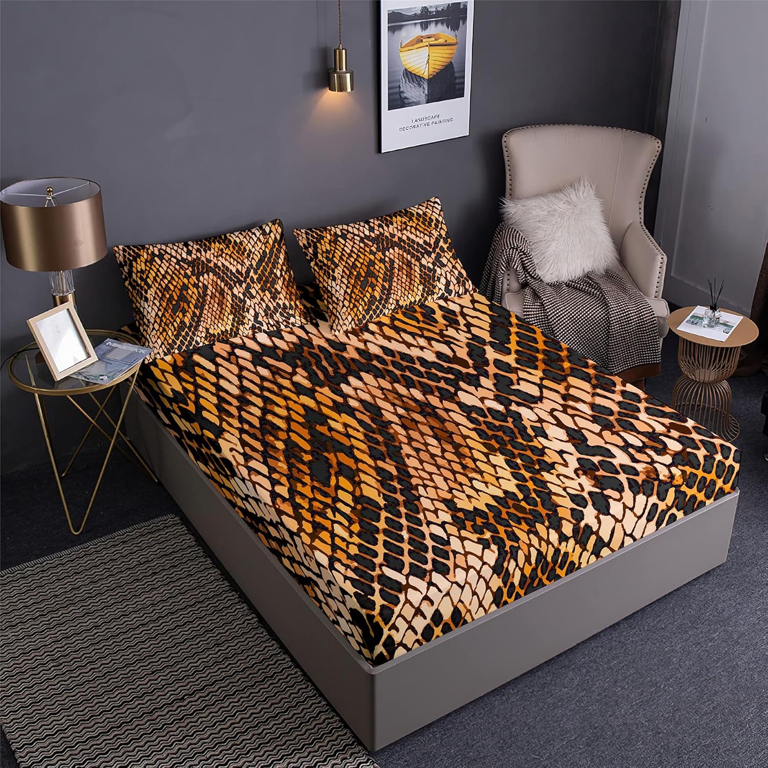 Snake Skin Luxe Design Fitted Sheet Set Serpentine Jungle Chic Wild ...