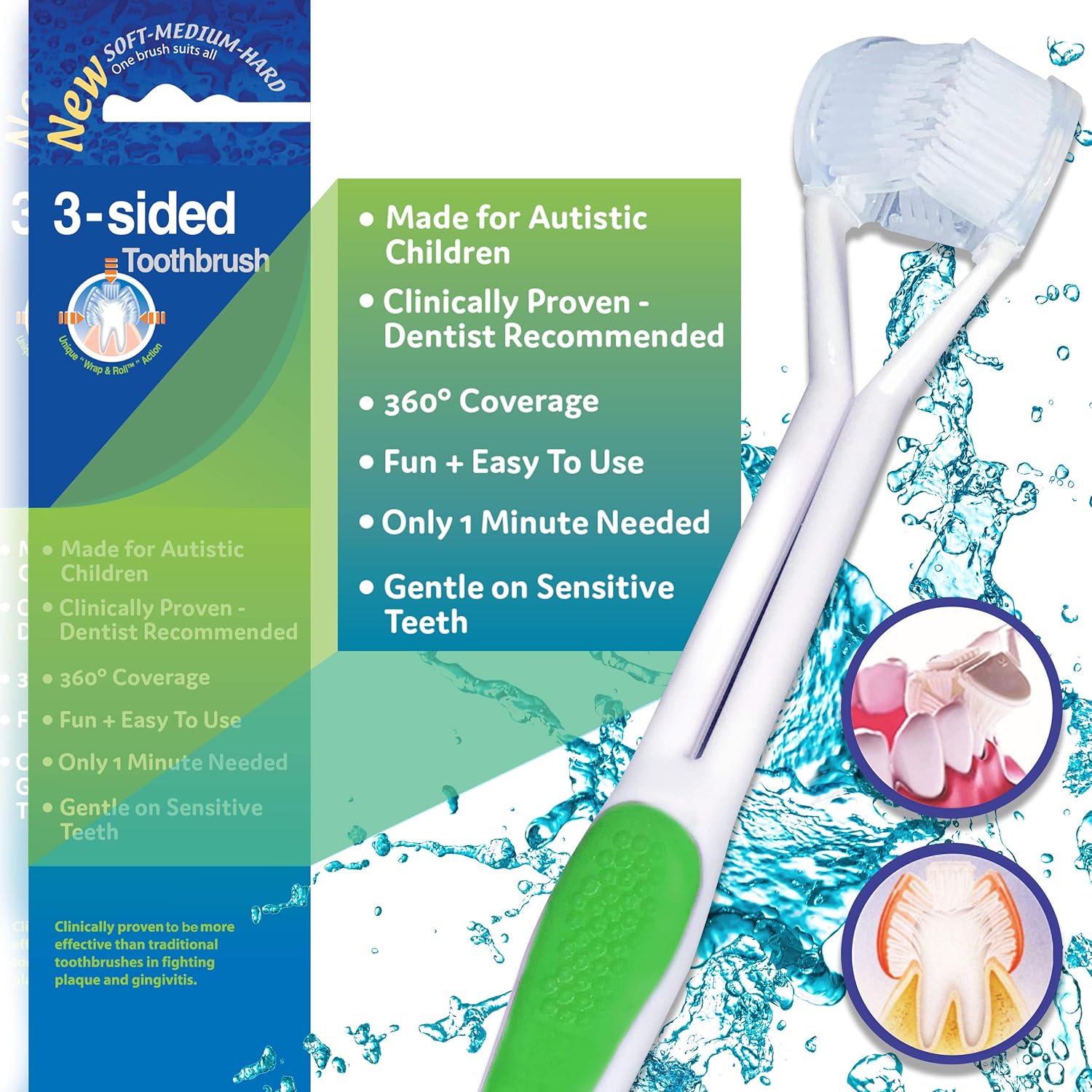 Amazon.com: bA1 Sensory - 3 Sided Autism Toothbrush for Special Needs ...