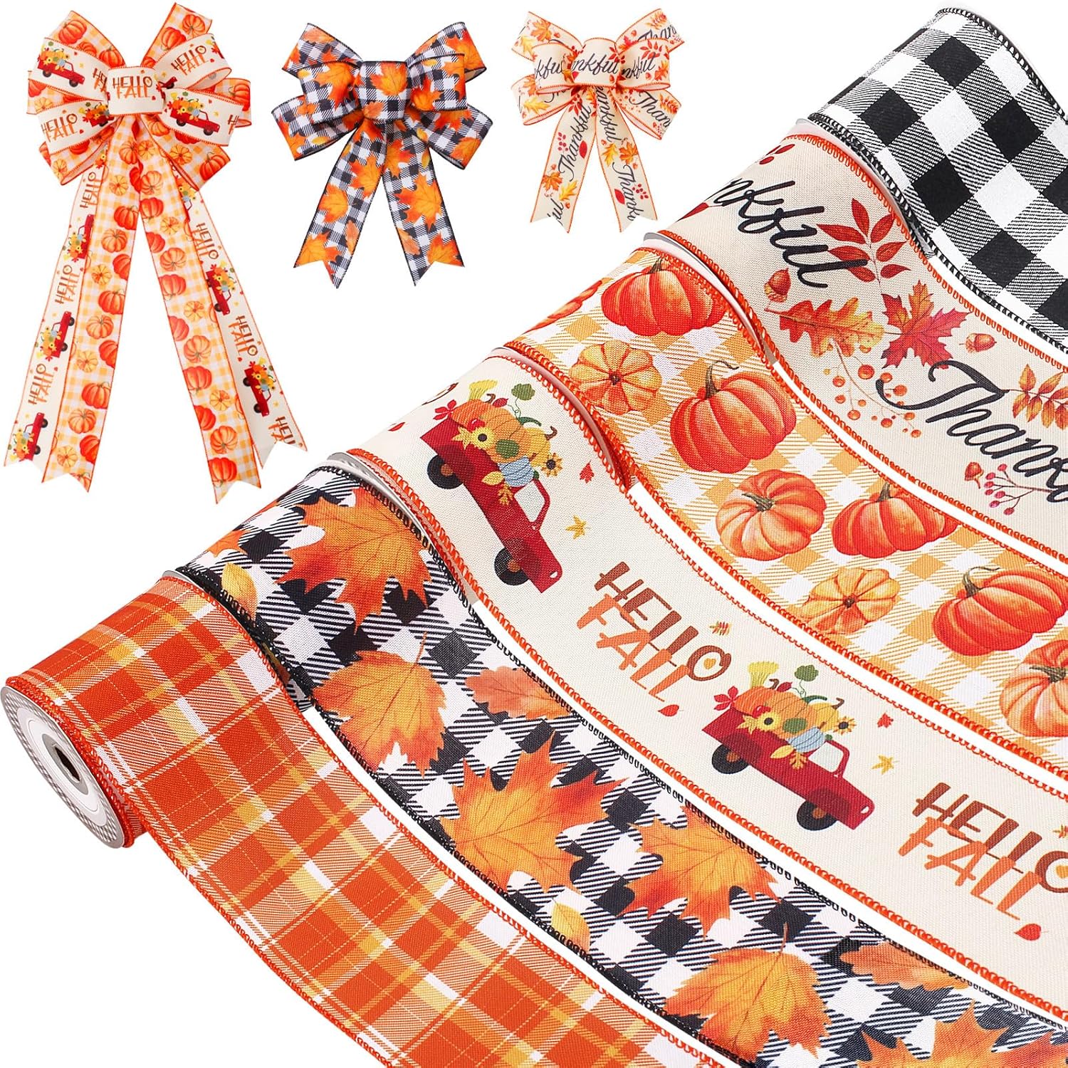 Amazon.com: Fall Ribbon Wired 2 1/2 Inch x 30 Yards(6 Roll x 5 Yards ...