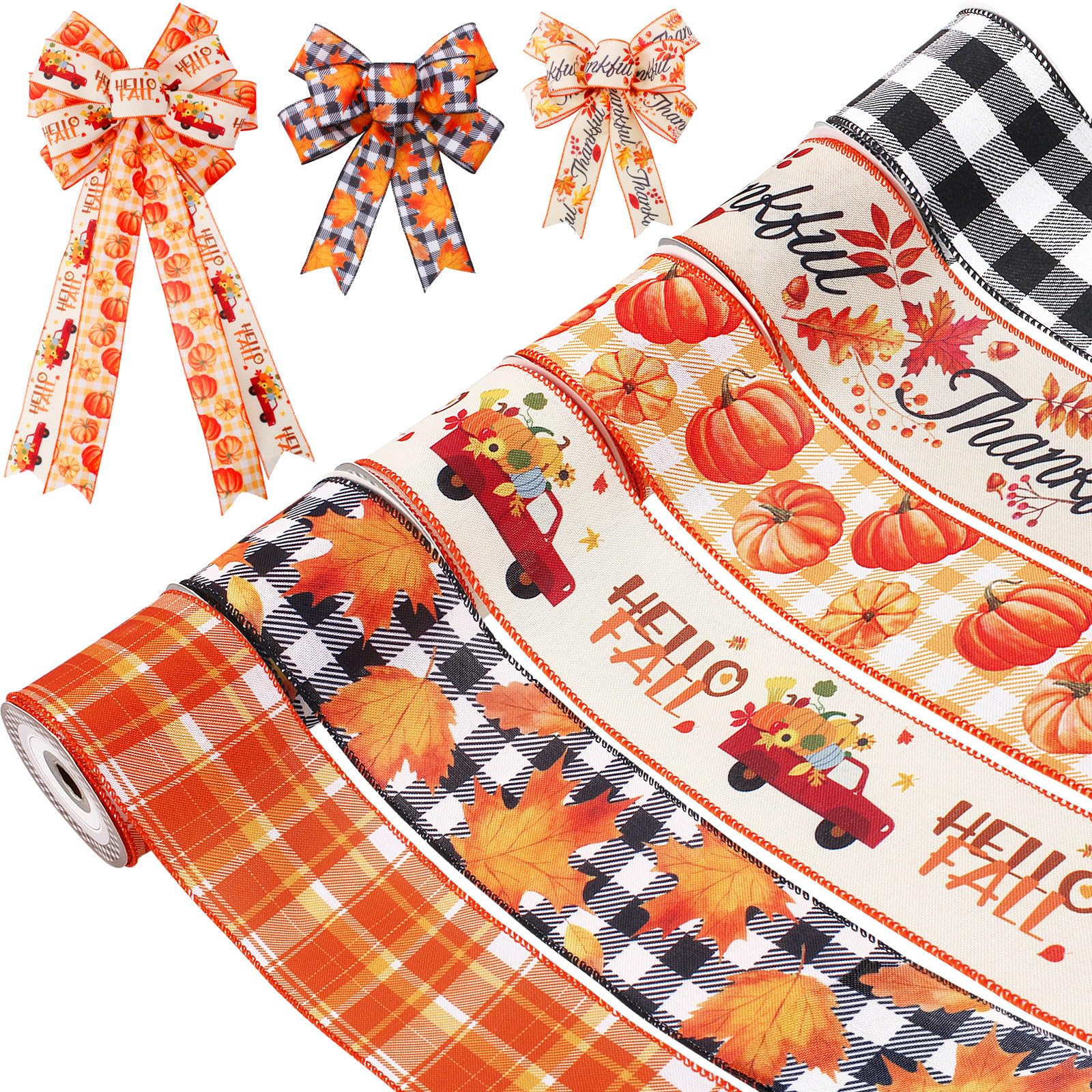 Amazon.com: Fall Ribbon Wired 2 1/2 Inch x 30Yards(6 Roll x 5 Yards ...