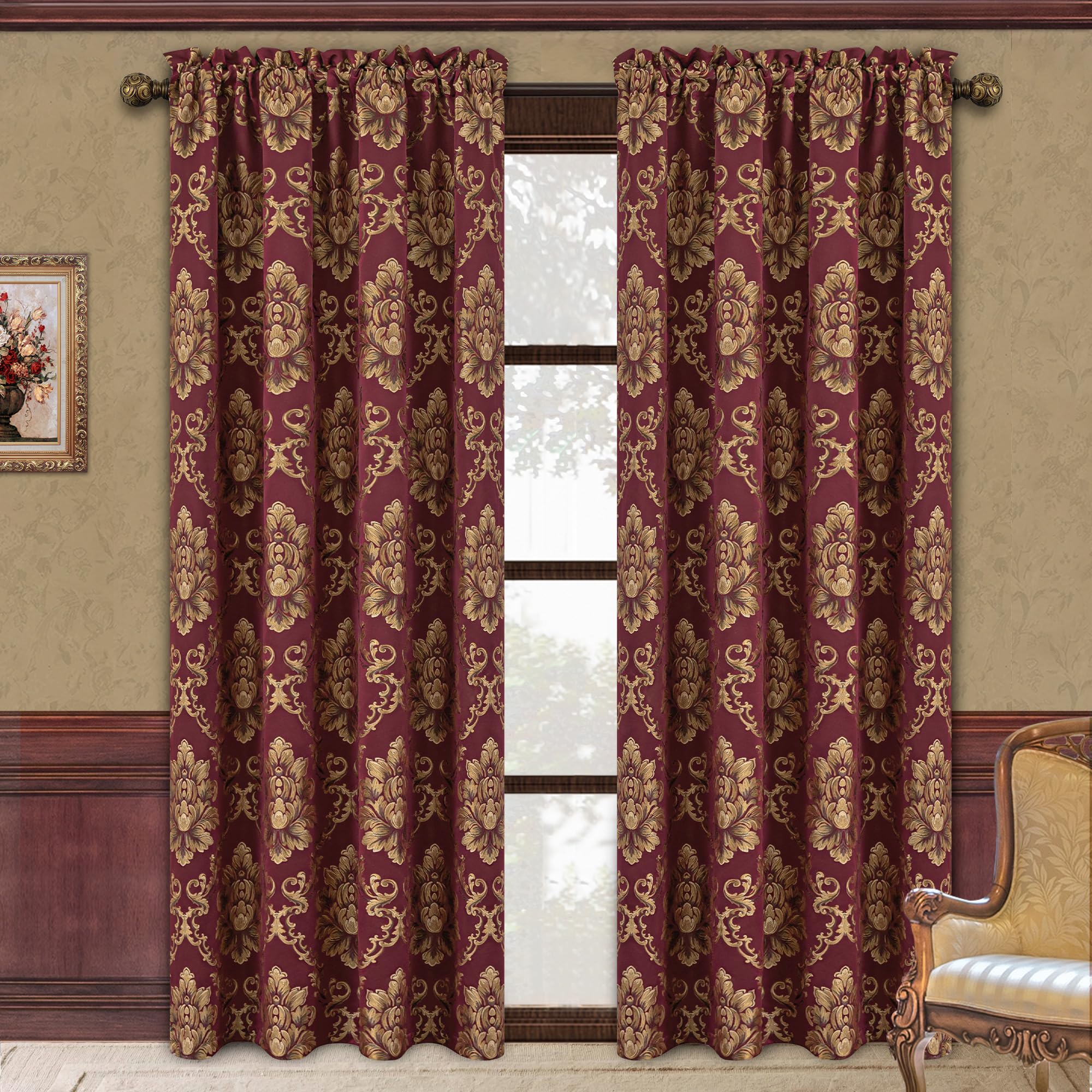 Amazon.com: Loom and Mill Luxury Damask Curtains for Bedroom, Lined ...