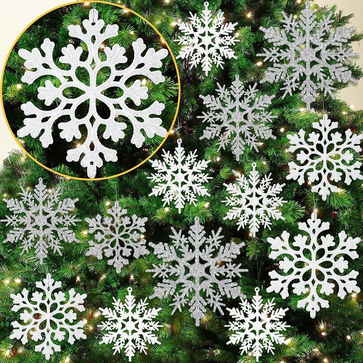6 copos de nieve blancos grandes, adornos de Navidad de 12 pulgadas ...