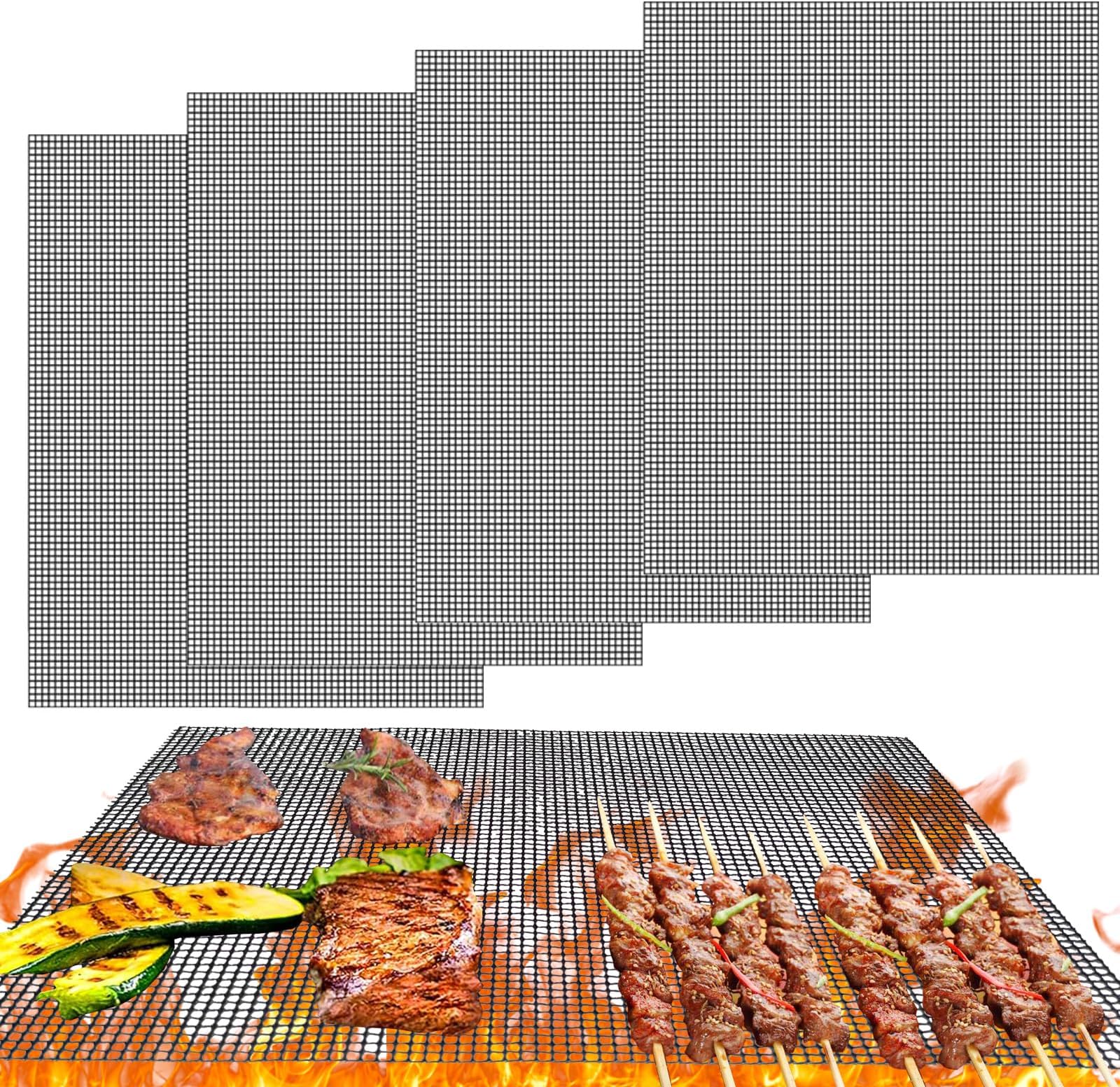 Amazon.com: PXYOBTO Grill Mesh Mat - Set of 4 Non Stick BBQ Grill Mats ...
