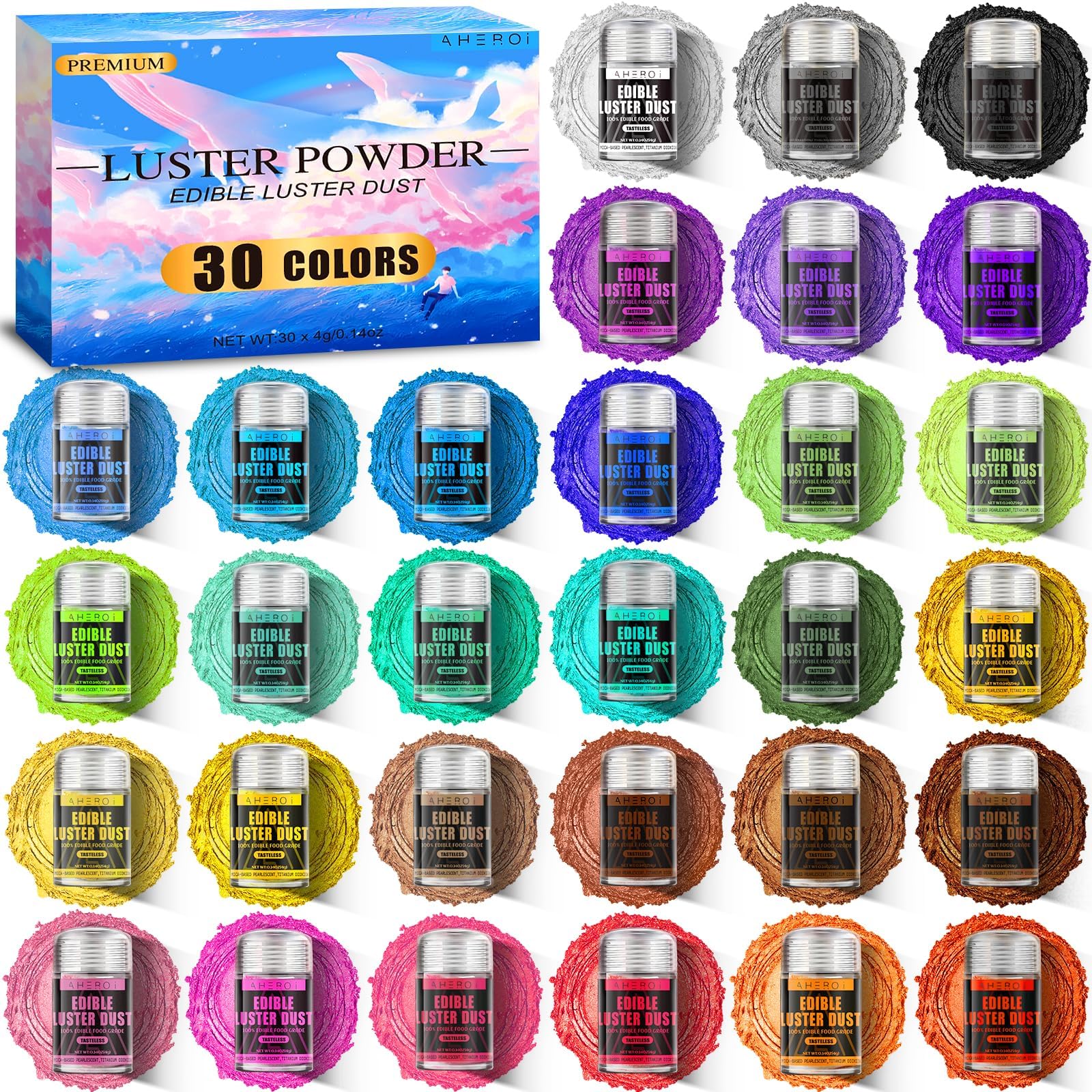 Amazon.com : Aheroi Edible Glitter, 30 Colors Luster Dust Edible ...