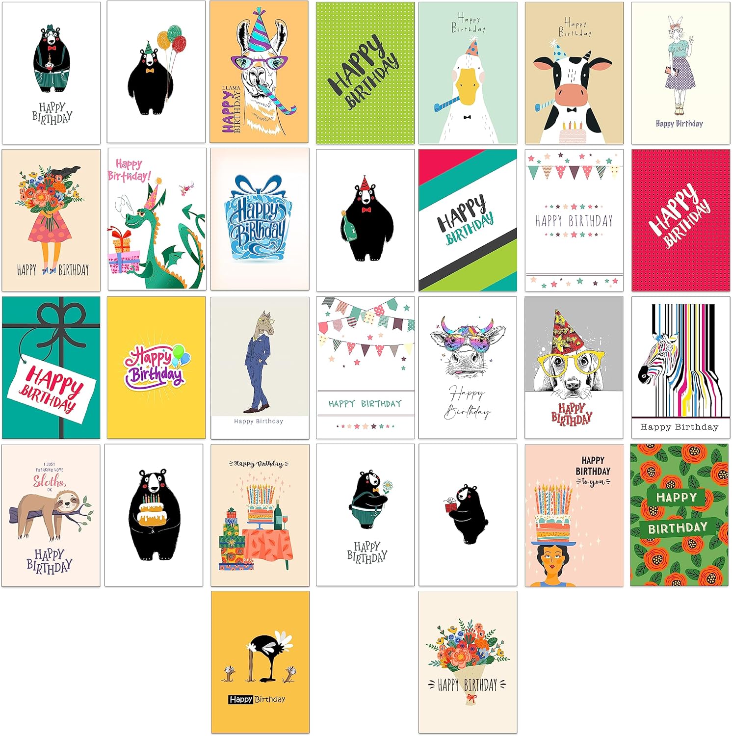 30 x Different Popular Birthday Card Mix for Adults or Children (Set 1 ...