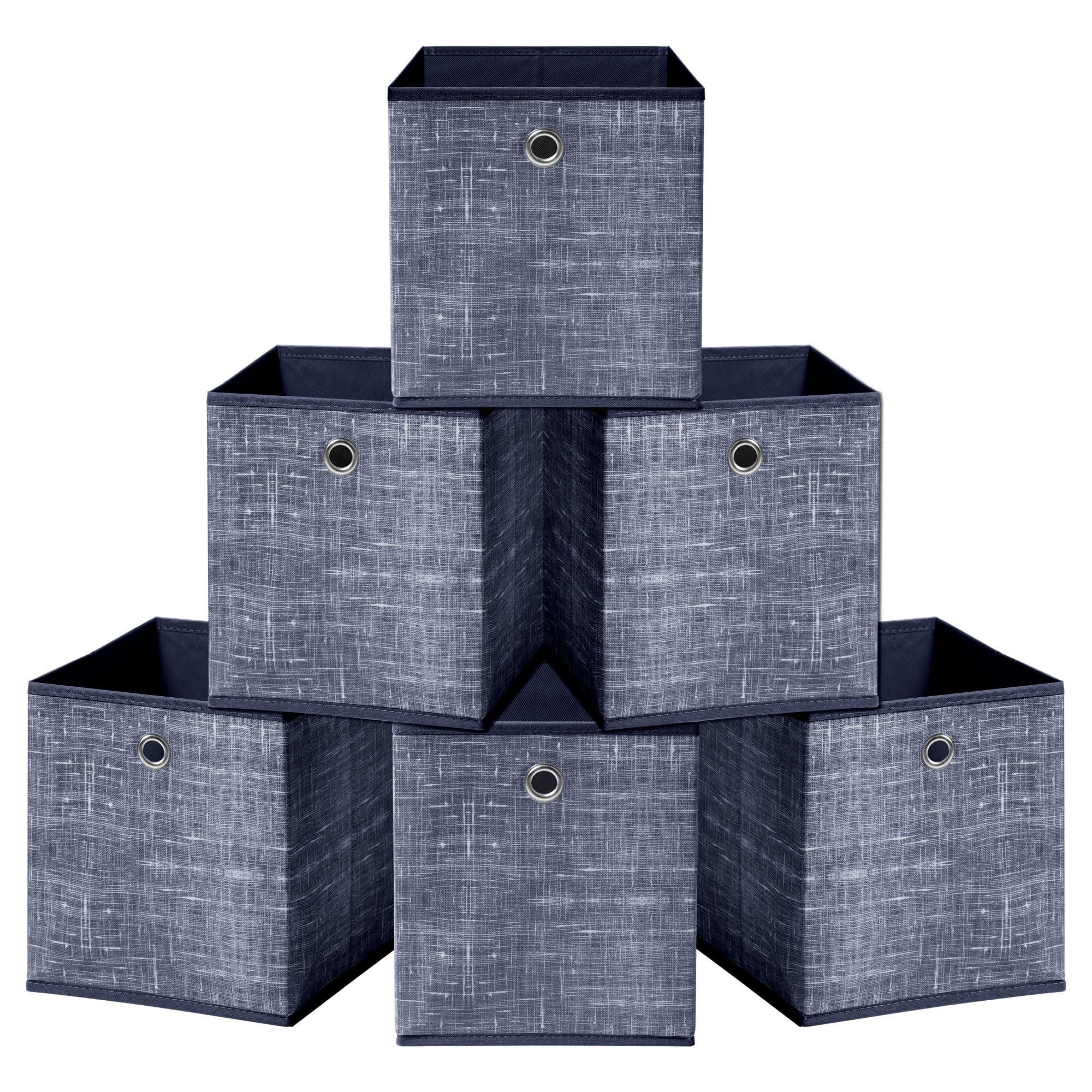 HEFTMAN Foldable Storage Cube Boxes - Set of 6 Blue Fabric Storage ...