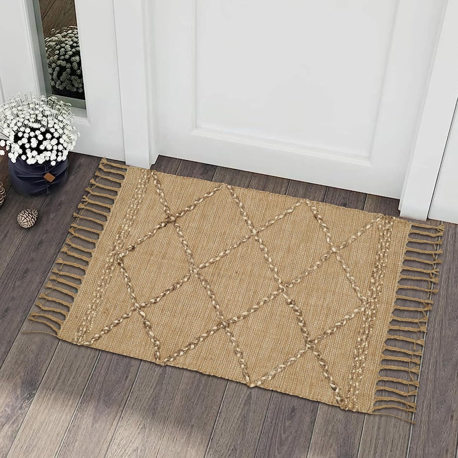 Amazon.com: Hausattire Small Jute Boho Rug 2'x3' - Natural Brown, Non ...