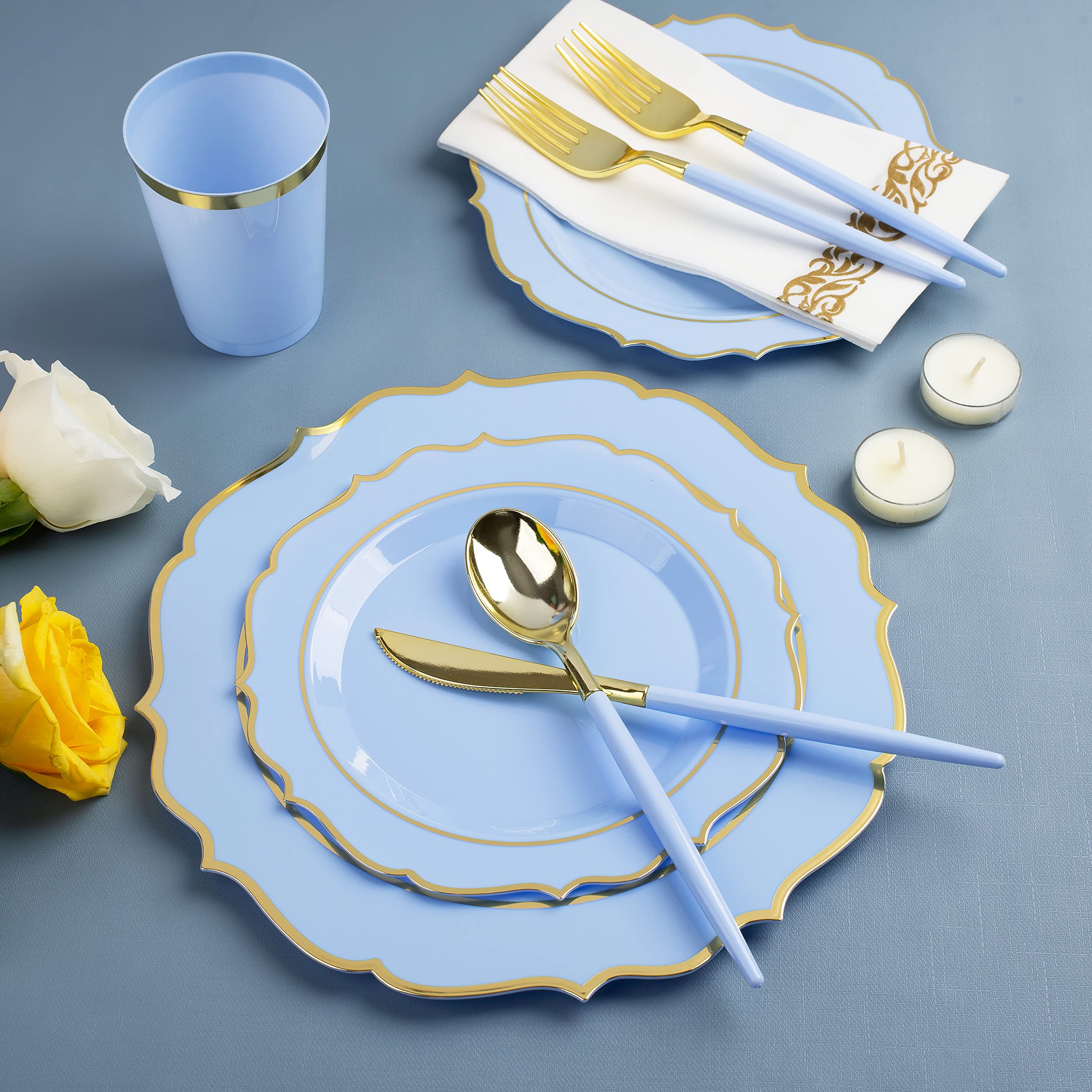 PREM-QUAL 175Pcs Blue Plastic Plates -25 Light Blue Plates, 25 Dessert ...
