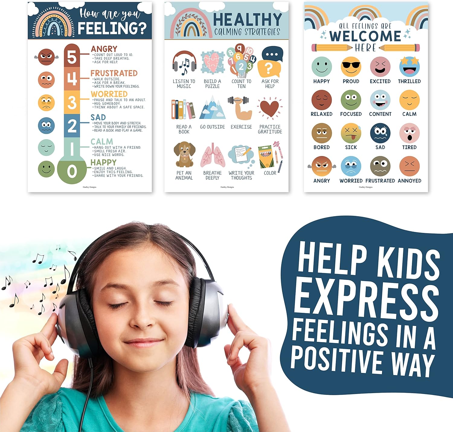 Buy 4 Boho Feelings Chart For Kids Learning Posters For Walls - List Of ...