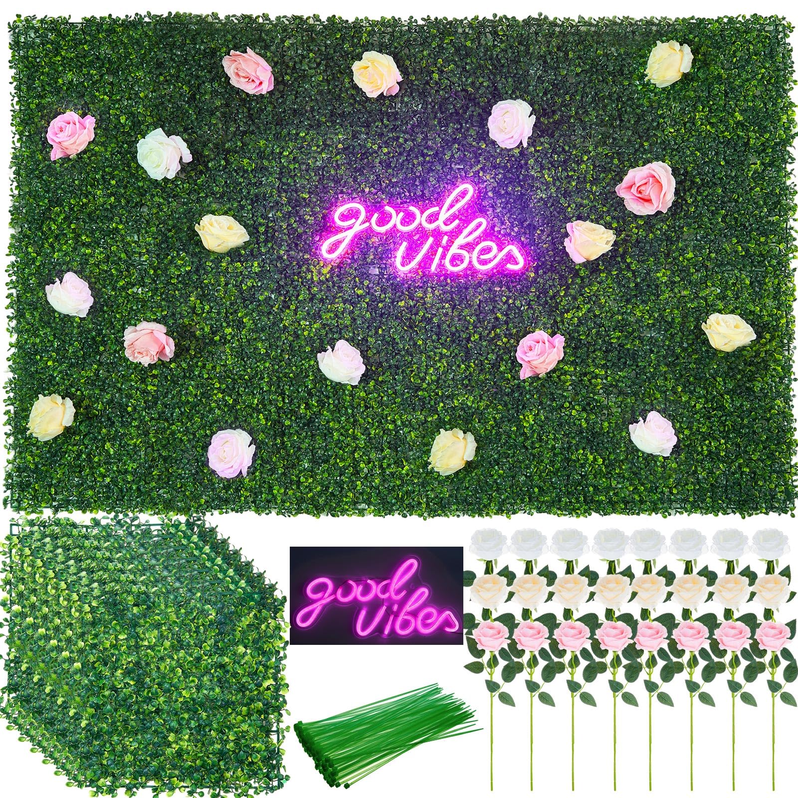 Amazon.com: 24 Pcs Artificial Grass Wall Panels 10" x 10" Boxwood Hedge ...