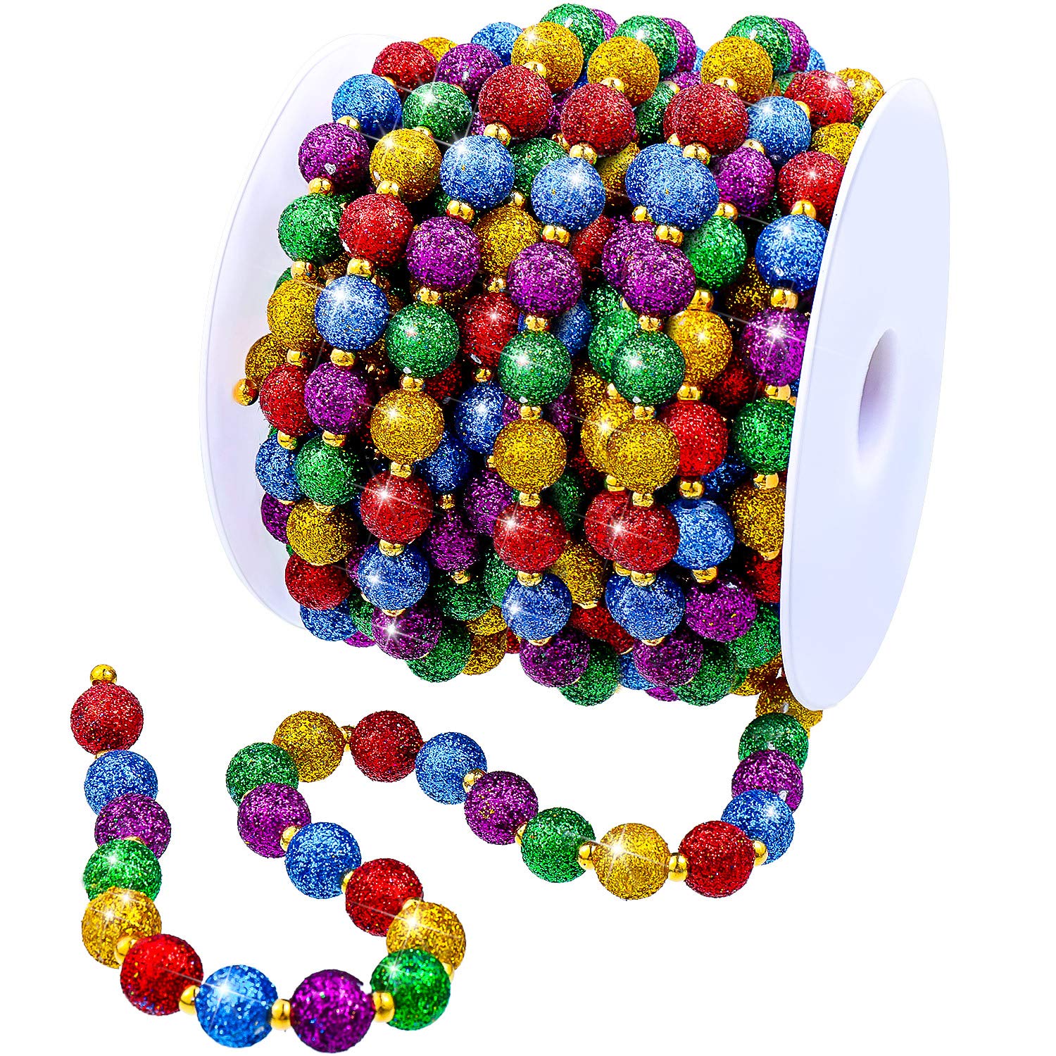 Amazon.com: 20 Feet Christmas Multi-Color Beaded Garland Glitter ...