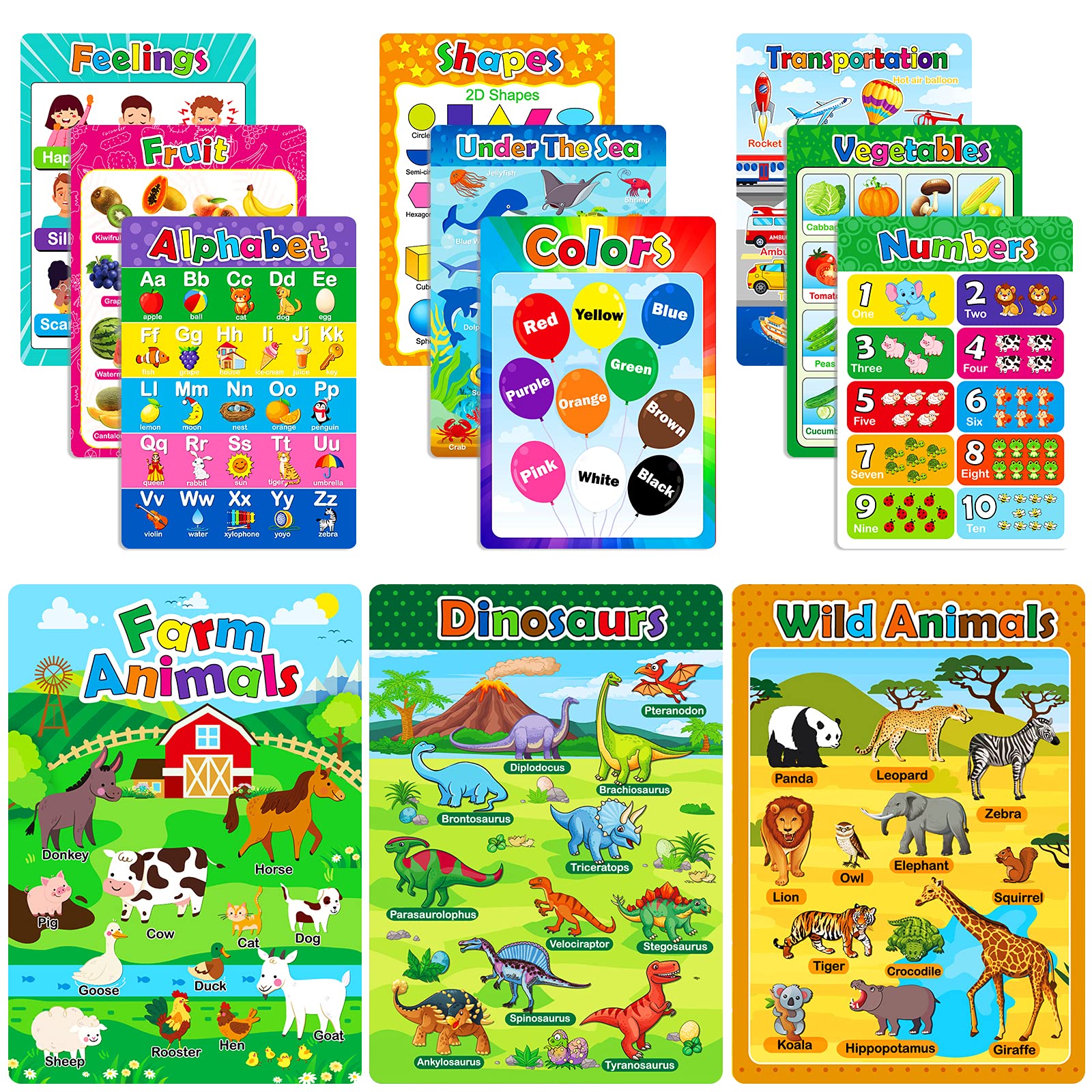 12 Educational Posters For Preschool Toddlers Kindergarten Kids ...