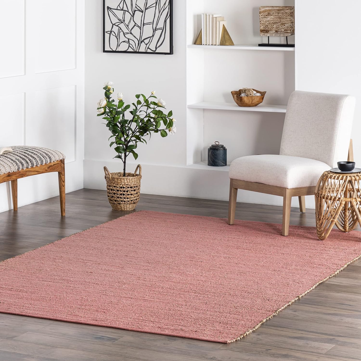 Amazon.com: nuLOOM 4x6 Elfriede Jute & Cotton Hand Woven Area Rug, Pink ...
