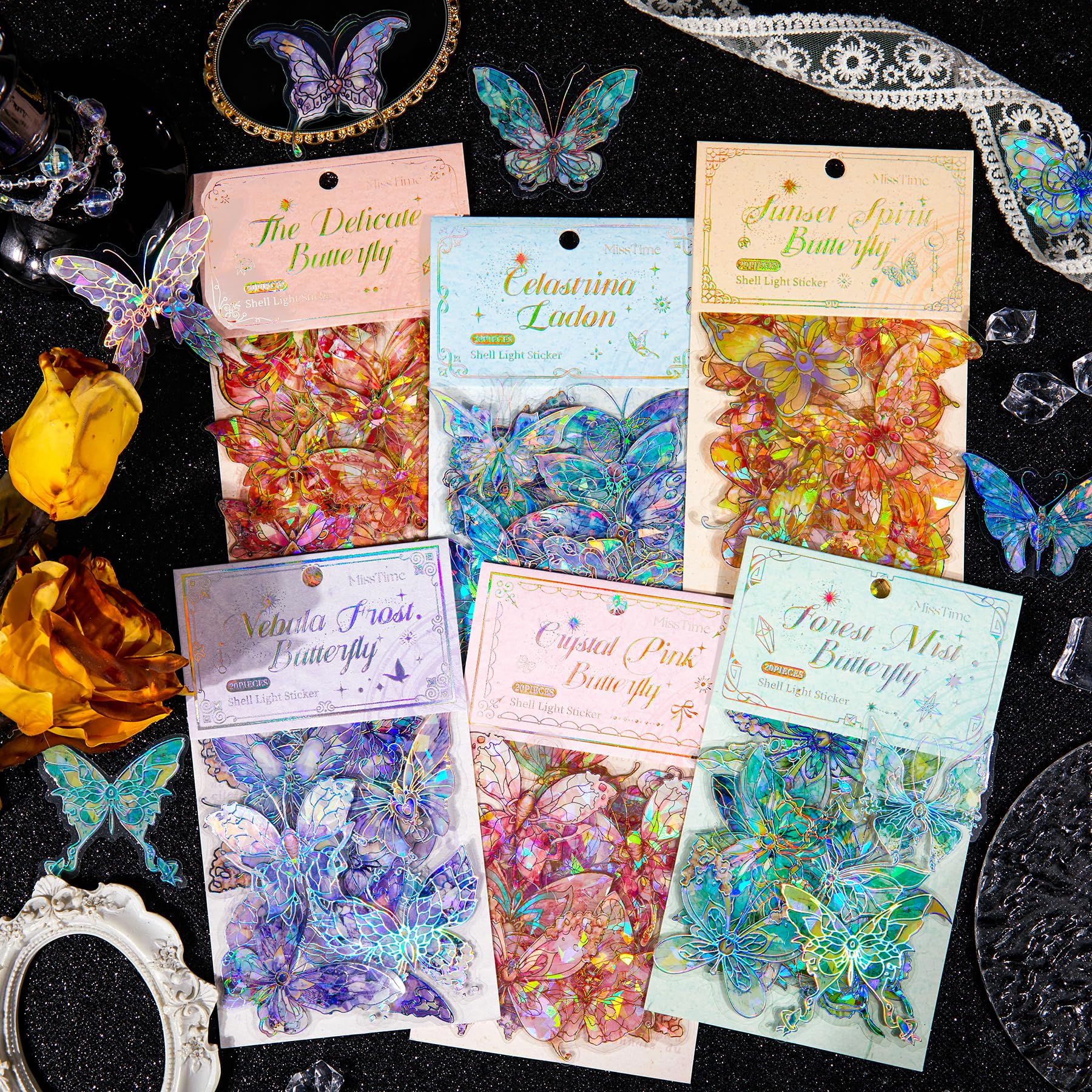 Amazon.com: Yoksas 120Pcs Holographic Crystal Shiny Butterfly Stickers ...