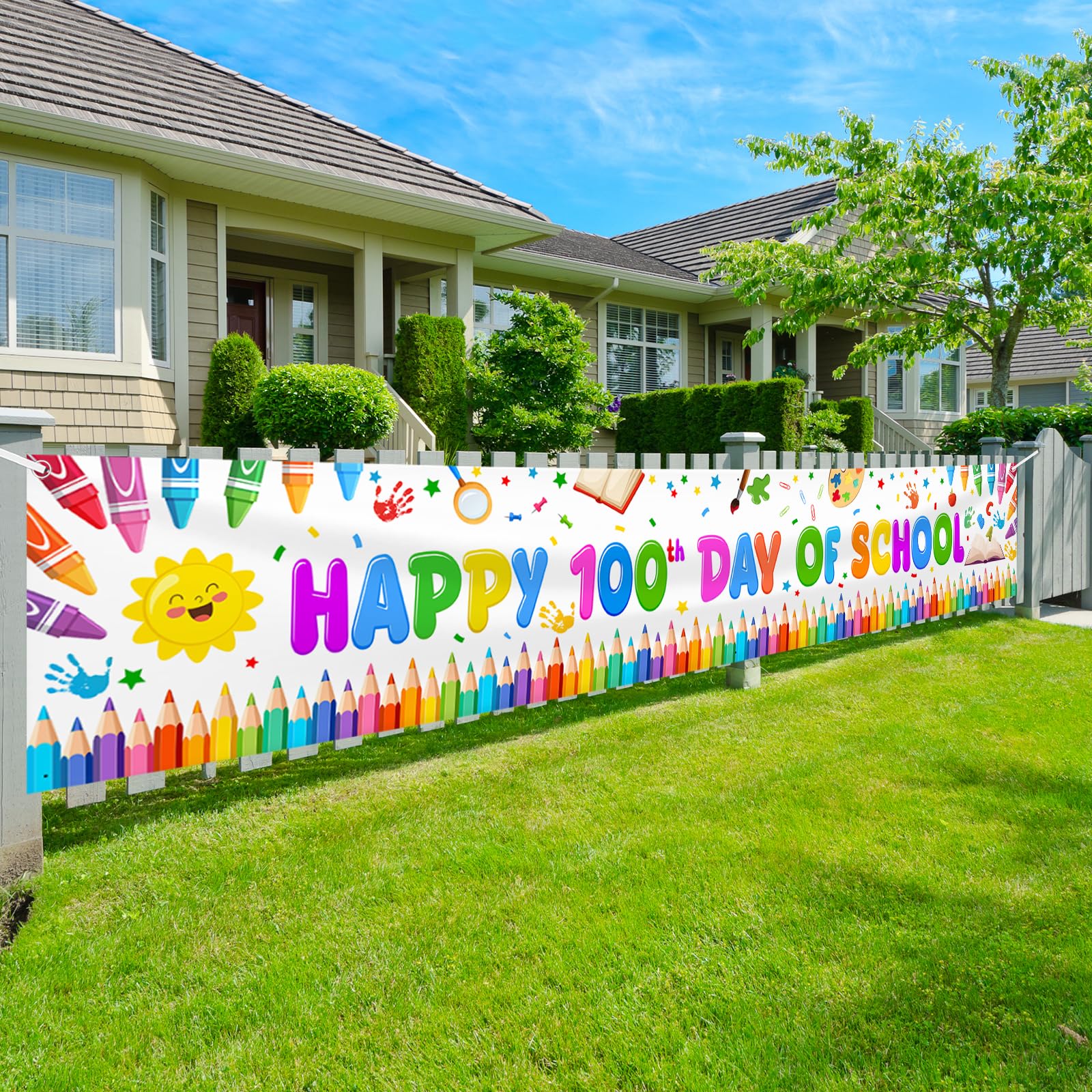 Amazon.com: AIBIIN Happy 100th Day of School Yard Banner, Outdoor Happy ...