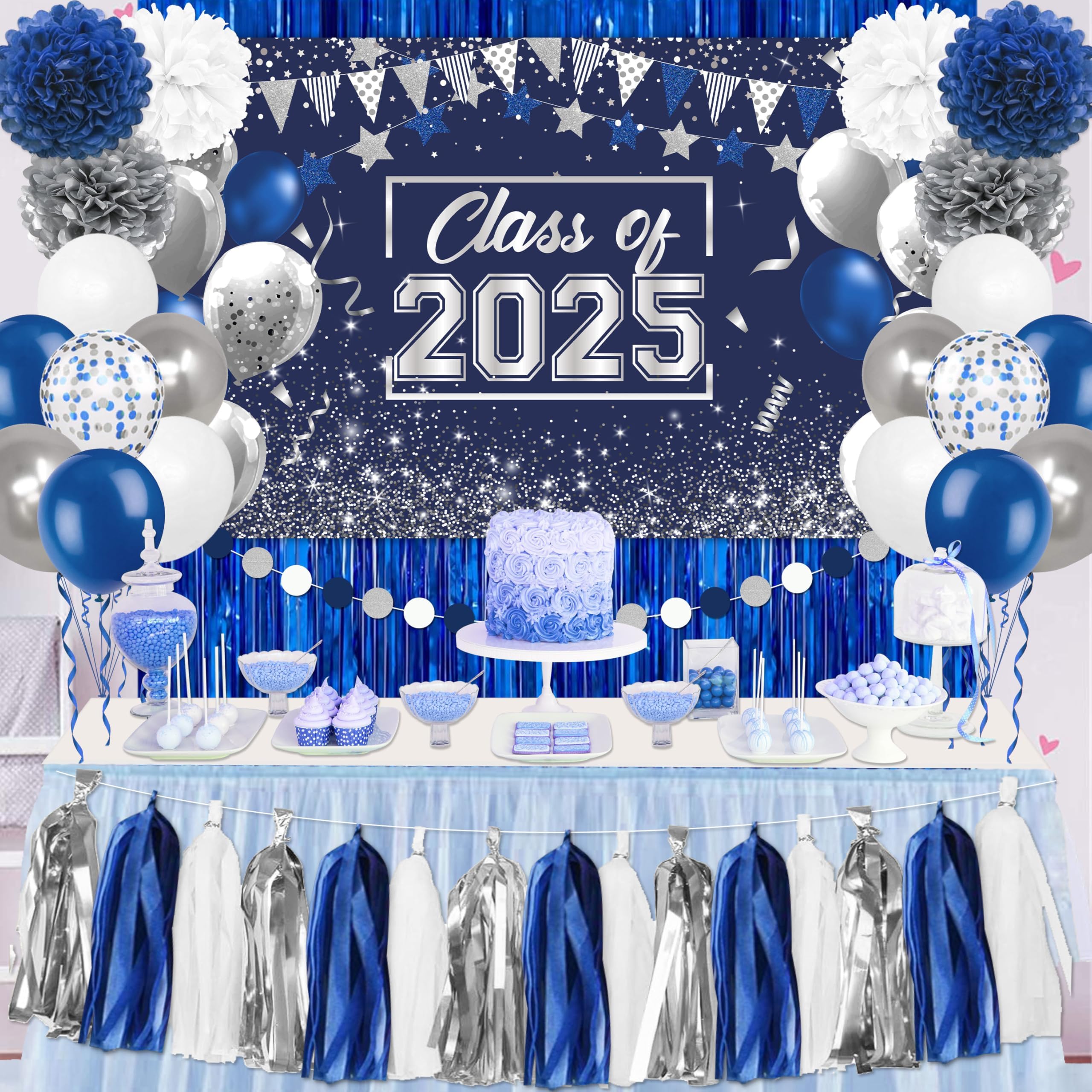 Amazon.com: Generic Navy Blue Graduation Backdrop Class of 2024 Banner ...