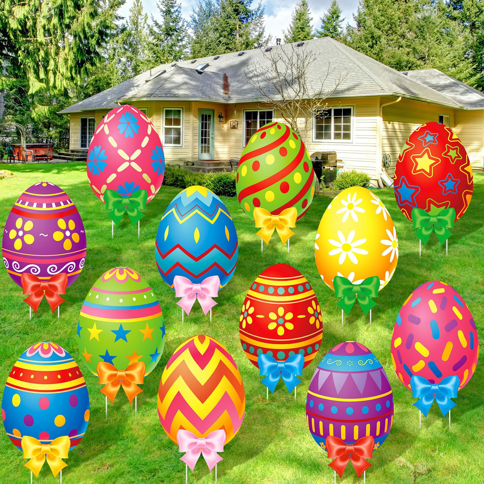 Amazon.com : 12 Pcs Easter Outdoor Yard Decoration Eggs Garden Lawn ...