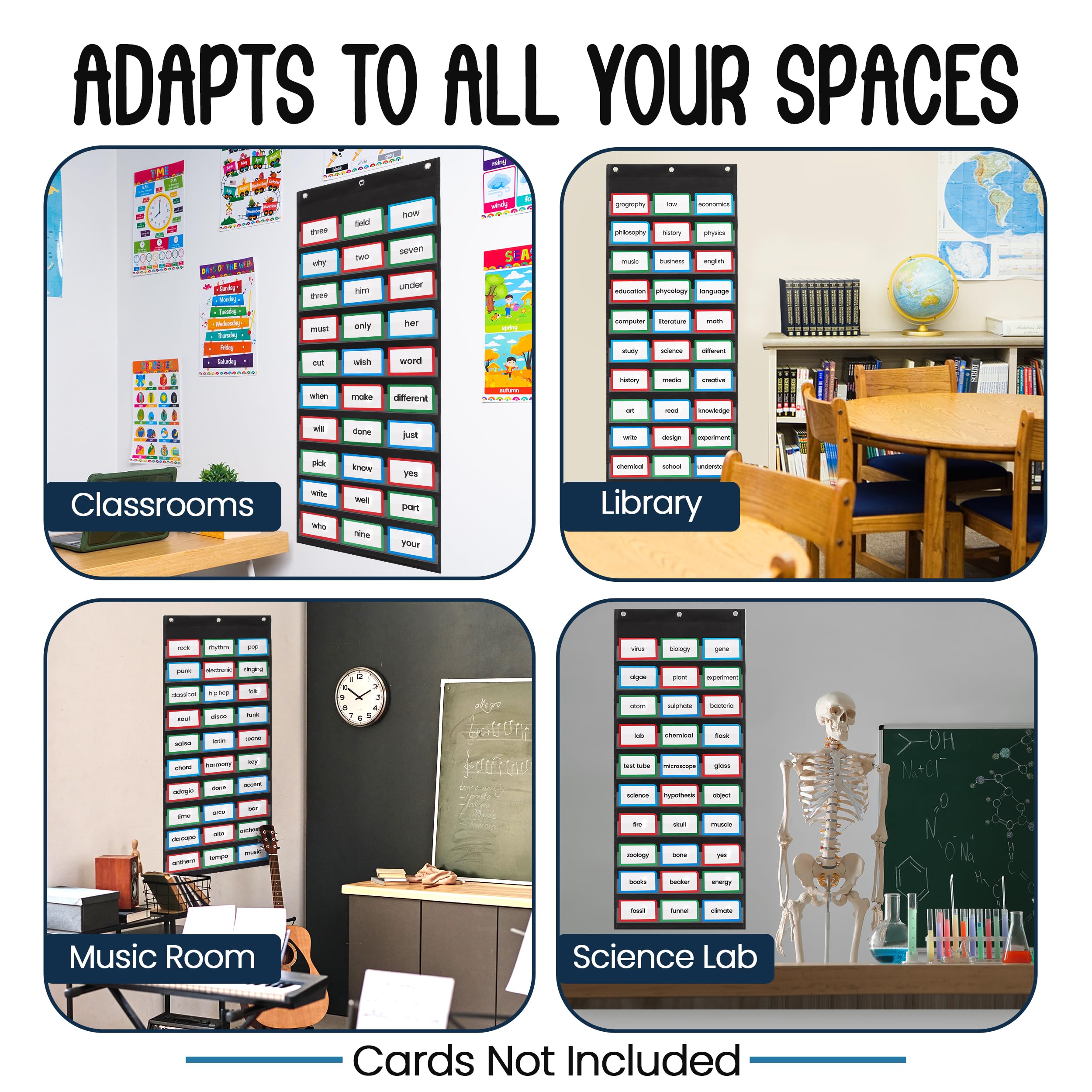 Snapklik.com : 2 Pack, 17" Wide X 44" Tall Pocket Chart, Black - Sturdy ...