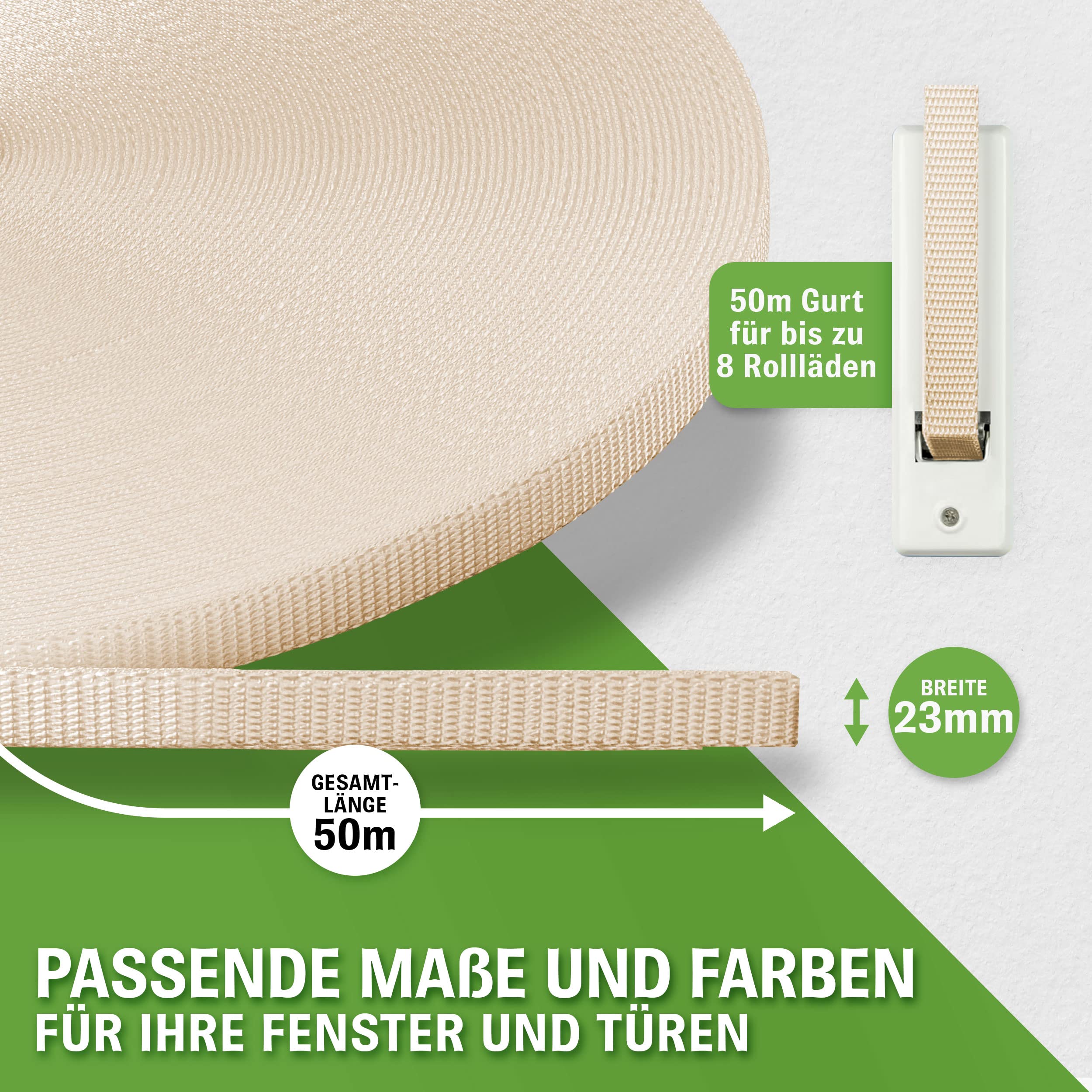 Grntal 50 m roller shutter belt, 23 mm, beige, with instructions ...