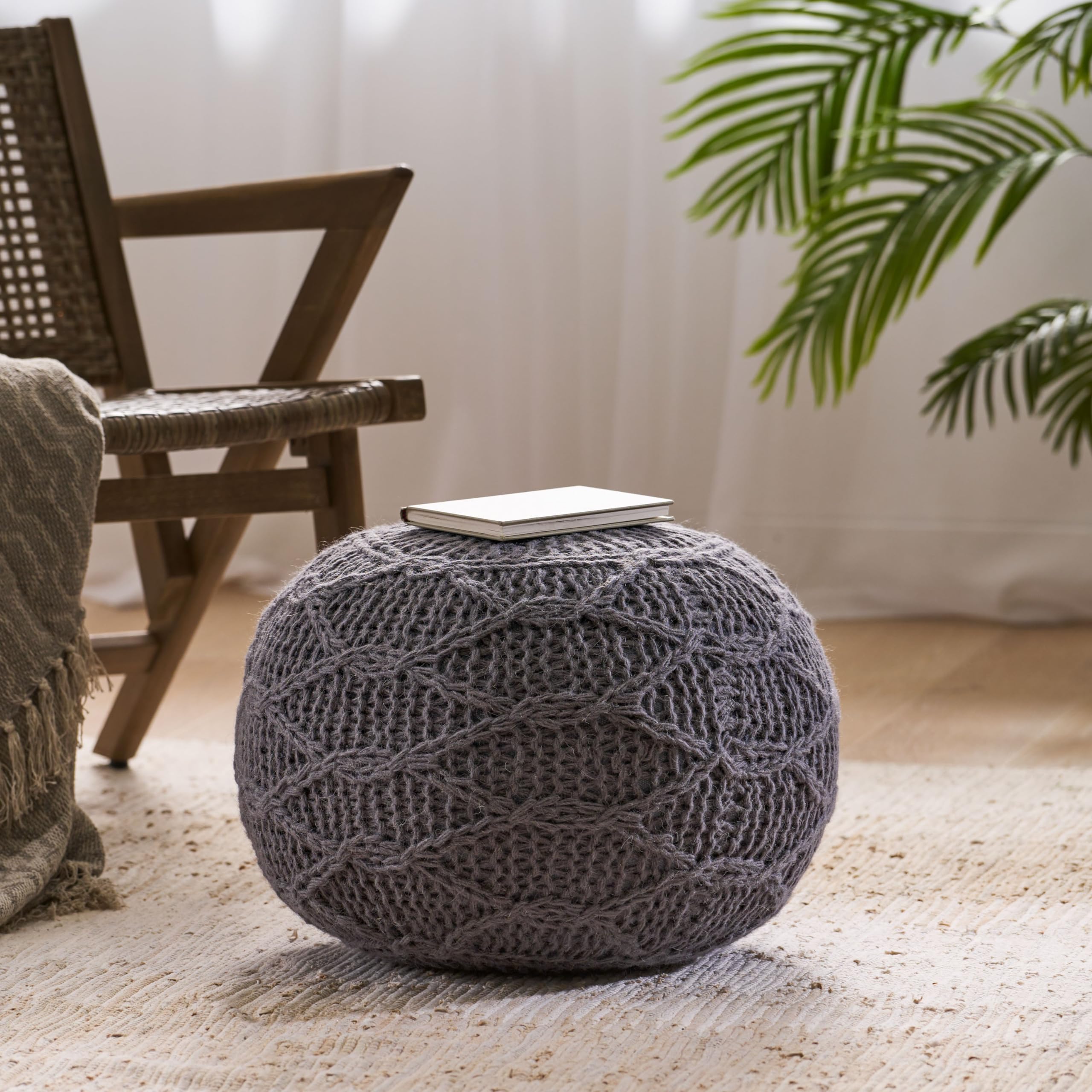 Amazon.com: INMOZATA Round Pouf Ottoman, 100% Cotton Chunky Knitted ...