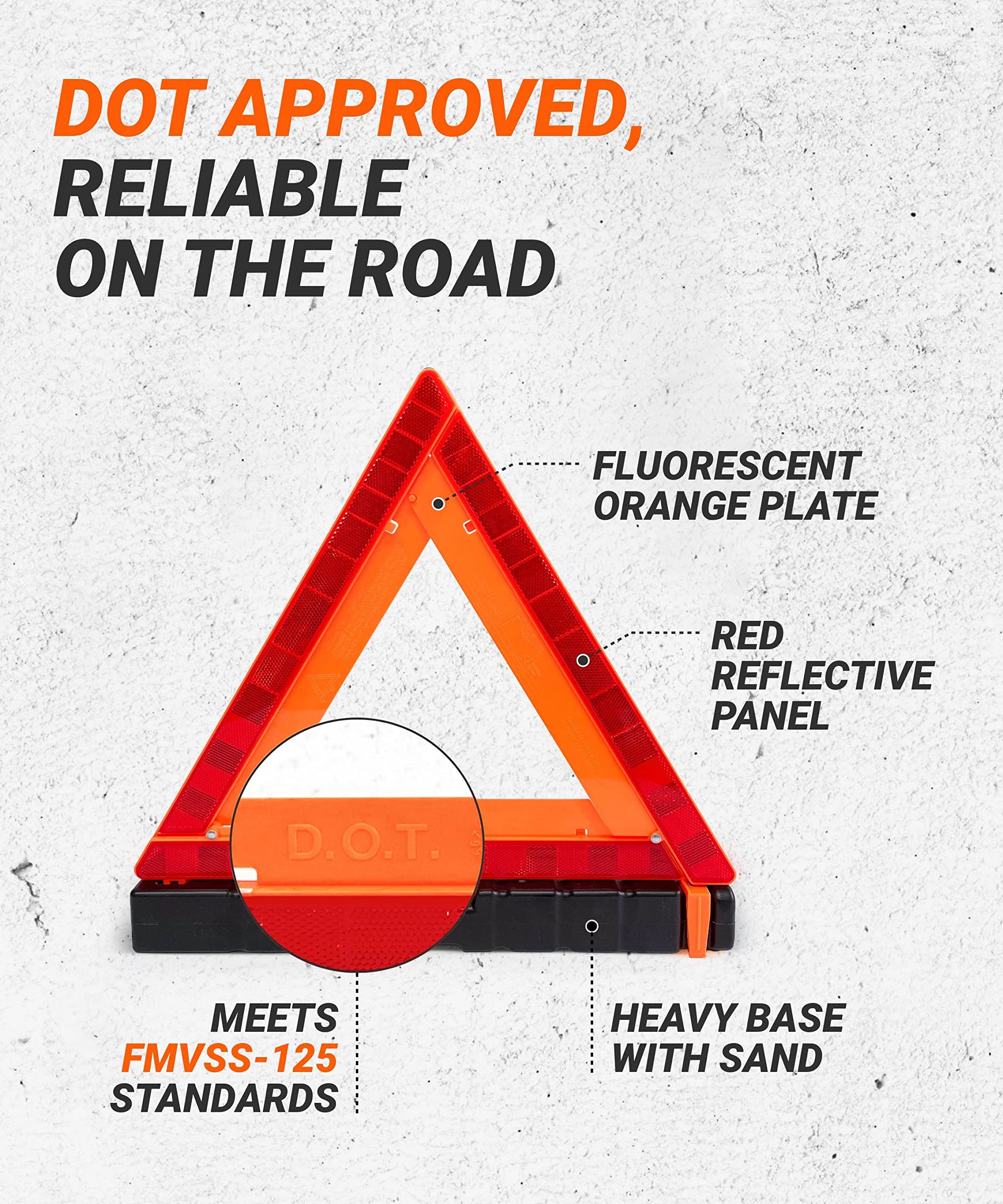 Snapklik.com : MYSBIKER Warning Triangles Dot Approved, 3 Pack Foldable ...