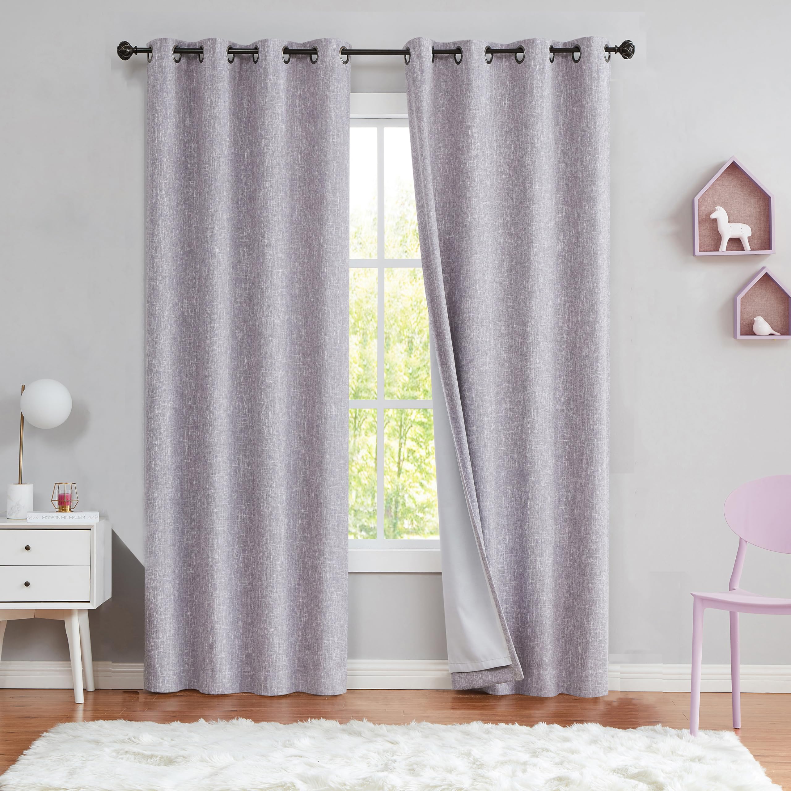 Lavender Solid Full Blackout Curtain Heavy Linen Texture Window ...